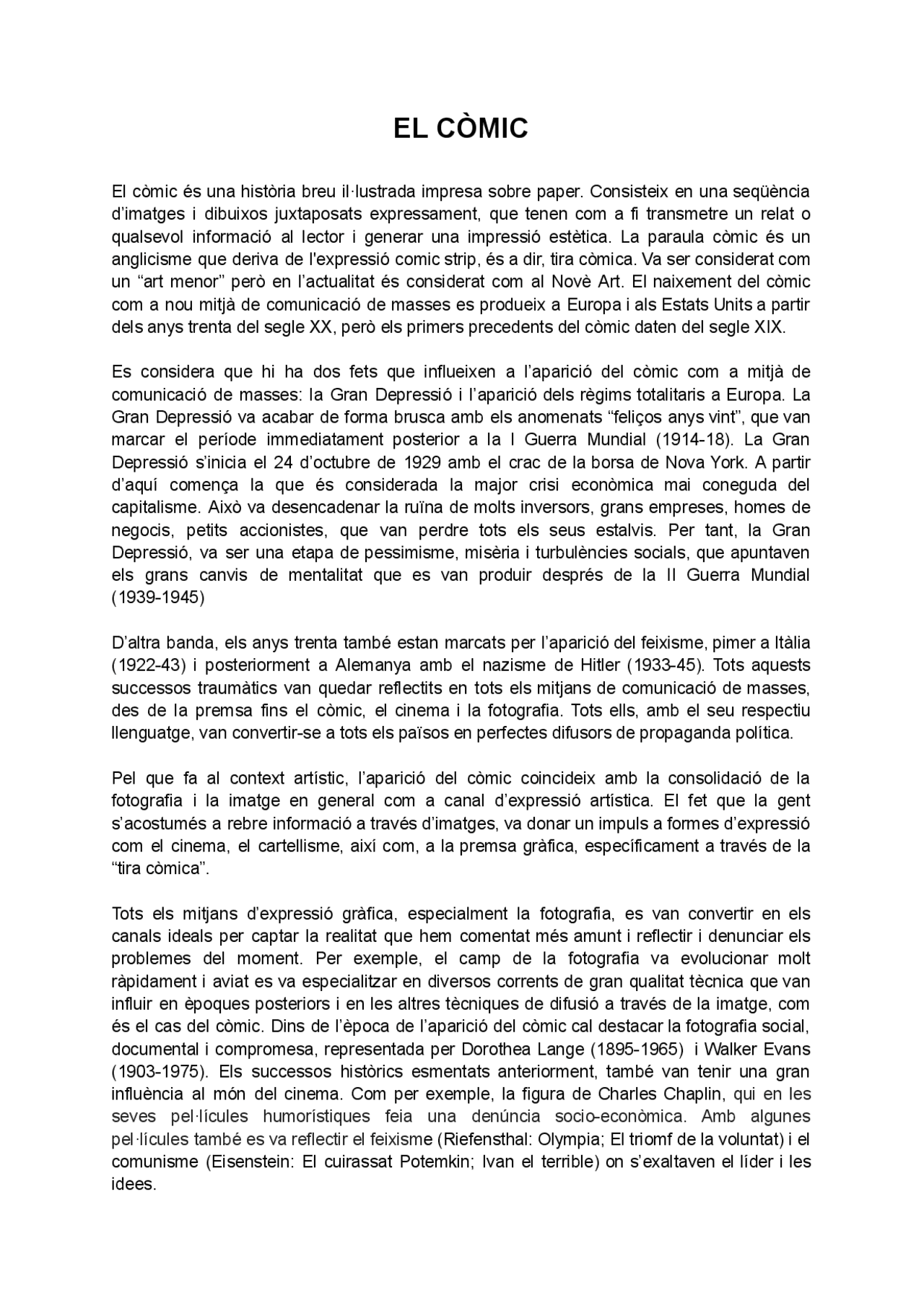 Història Del Còmic Comentari Fonaments De Lart 2n Batxillerat