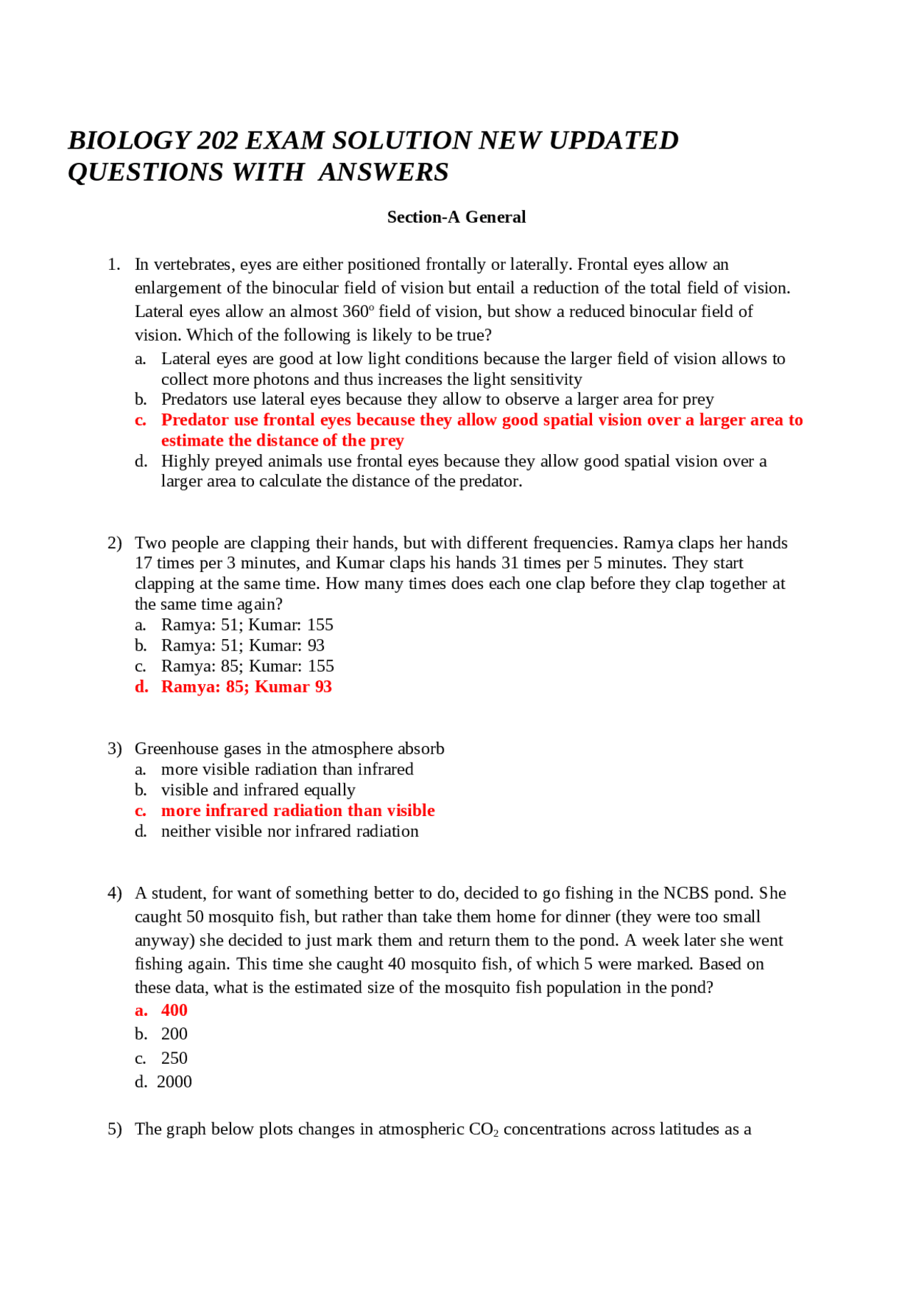 Biology 202 Exam Solution New Updated Questions With Answers Exams