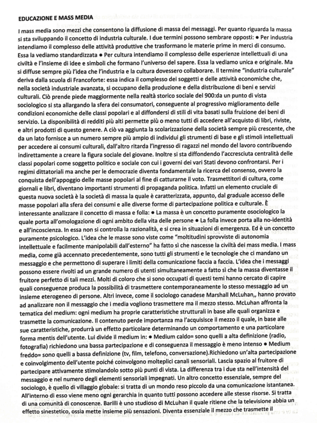 Educazione E Mass Media Appunti Di Pedagogia Docsity