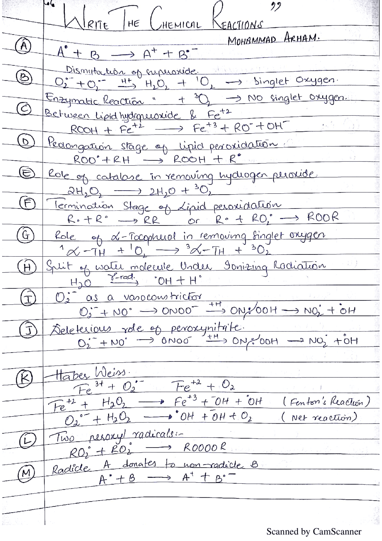 Chemical Reaction List For Physic Summaries Physics Docsity