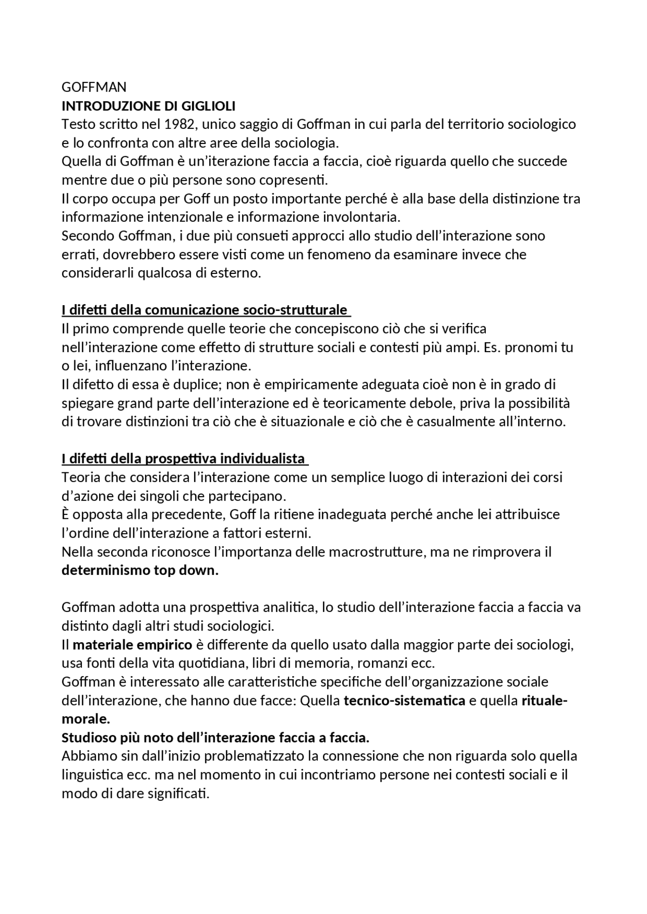 Appunti Su Goffman Anno Scolastico 202223 Appunti Di Scienze Della