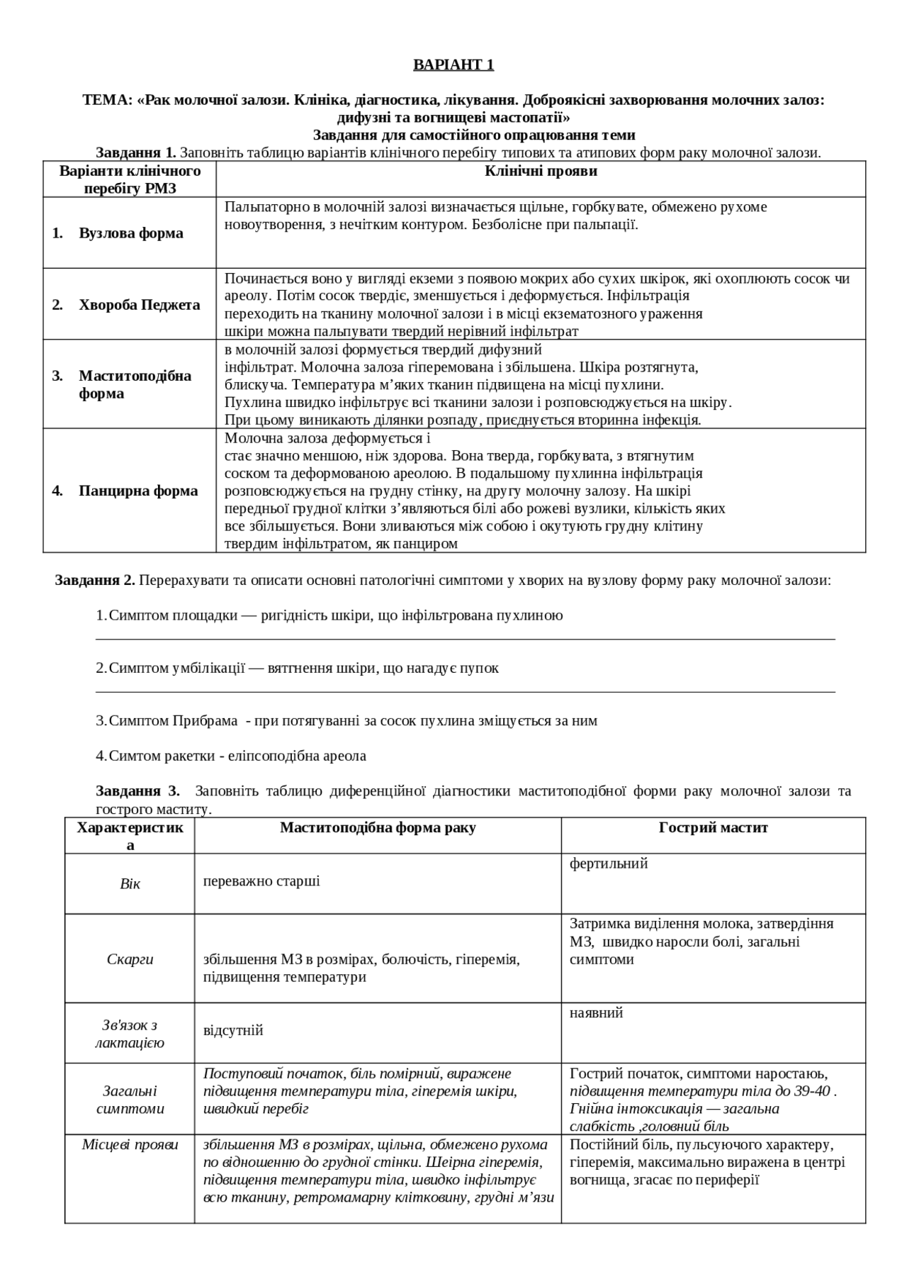 Онкологія робочий зошит Упражнения и задачи Онкология Docsity