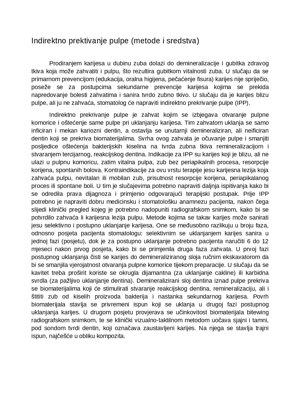 Indirektno Prekrivanje Pulpe Metode I Sredstva Skripte Predlog