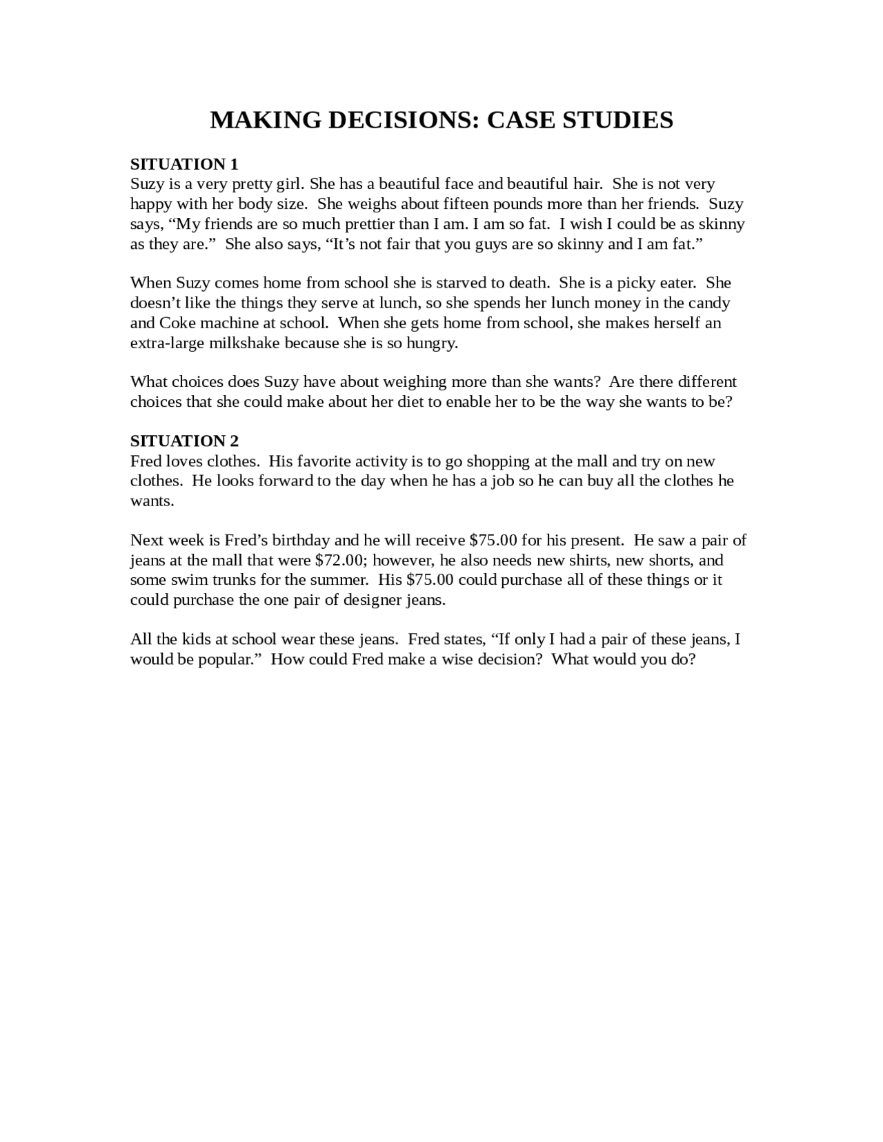 Decision Making Activity Exercises Information Systems Docsity