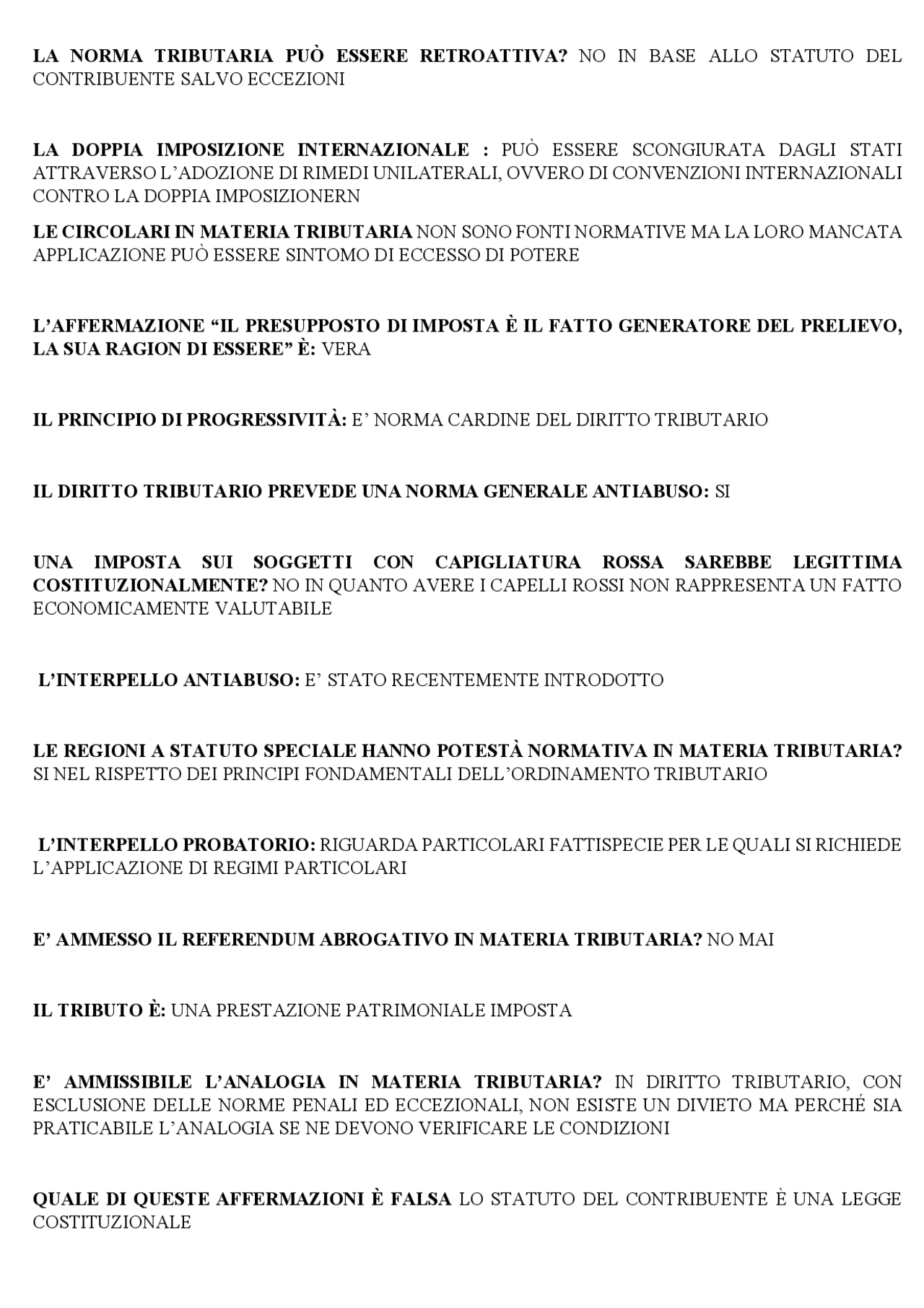 Quiz per ripasso diritto del lavoro | Esercizi di Diritto Tributario | Docsity
