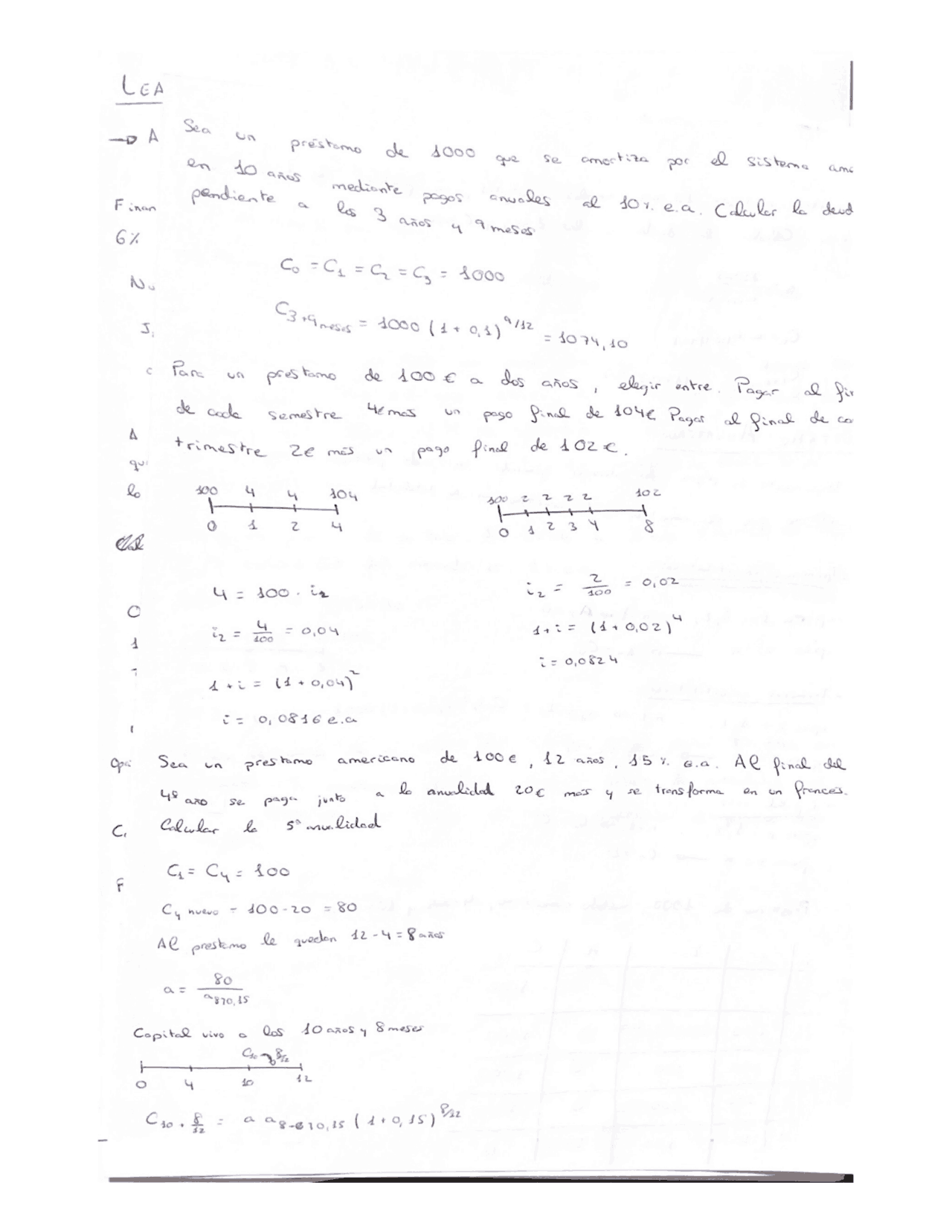 Ejercicios para repasar posibles problemas | Ejercicios de Matemática Financiera | Docsity