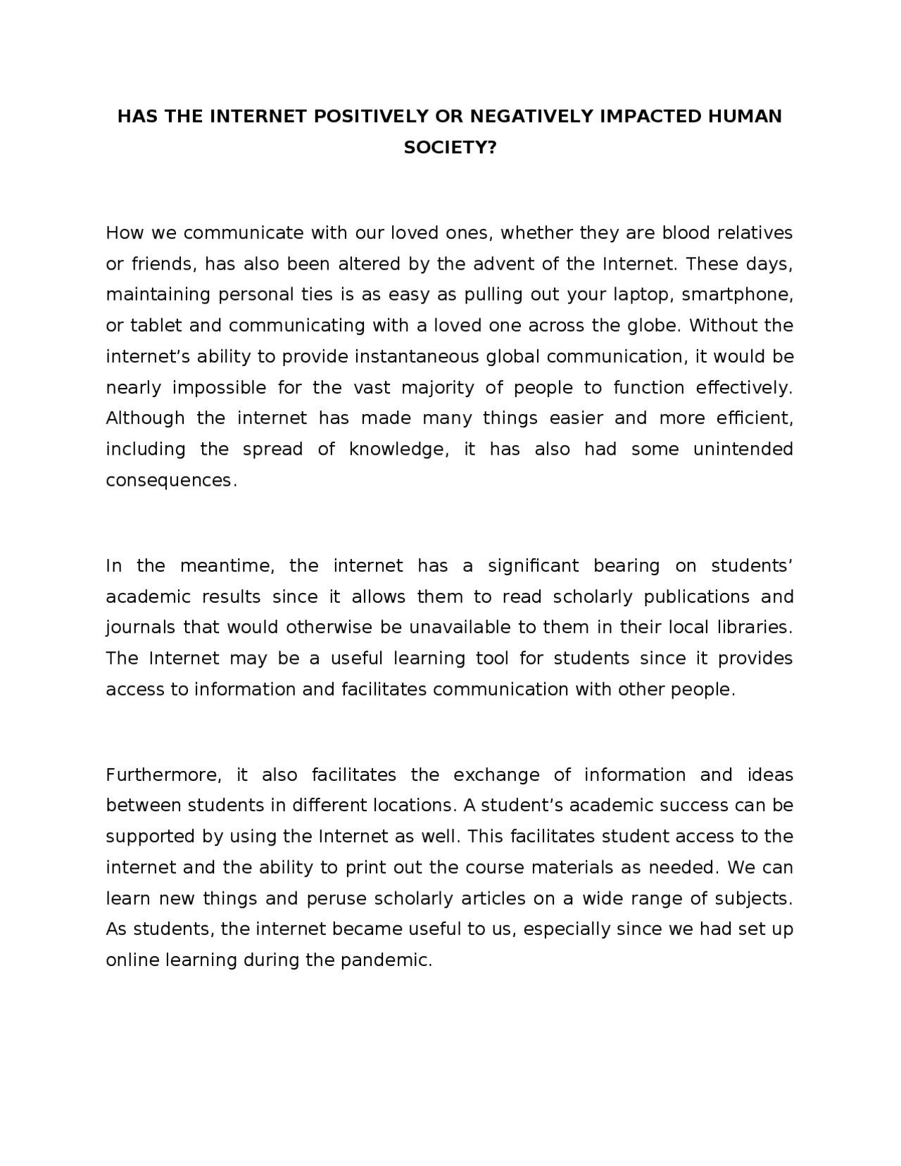 A long essay about the effects of the Internet | Essays (high school ...