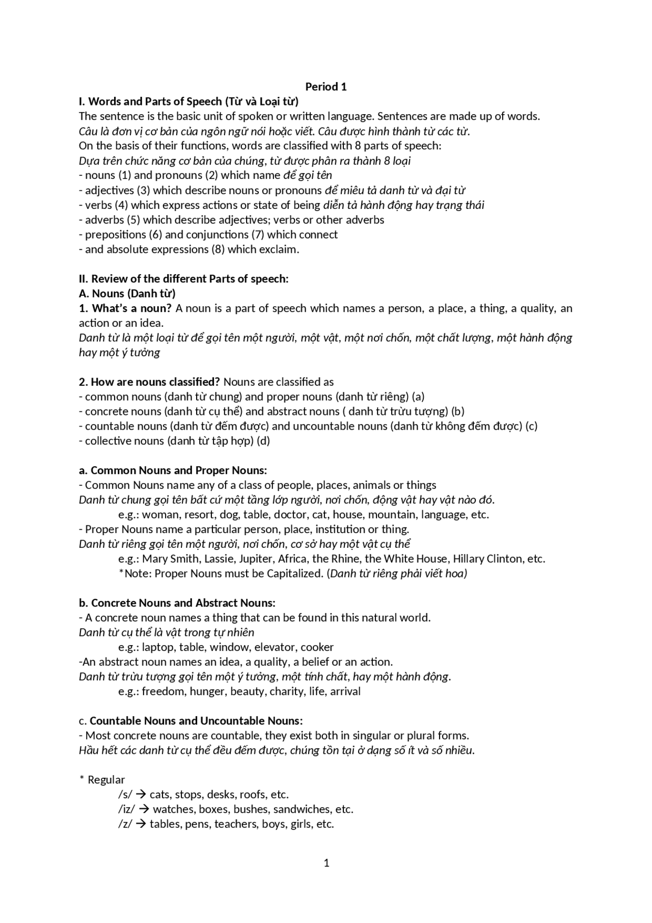 Notes De Langlais Nom Pronom Adjectif Résumés Anglais Docsity