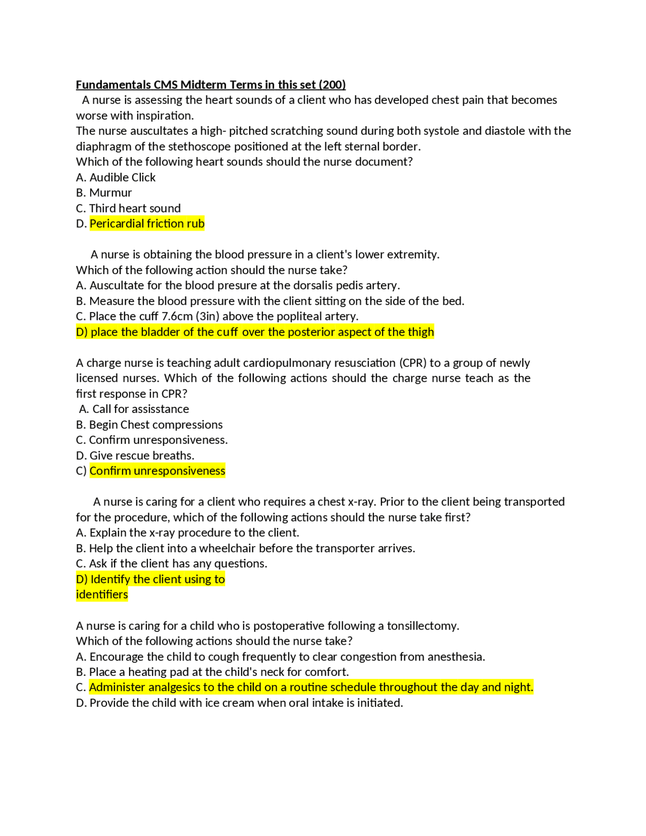 NR 329 Fundamentals CMS Midterm Terms in this set (200) Updated | Exams Nursing | Docsity