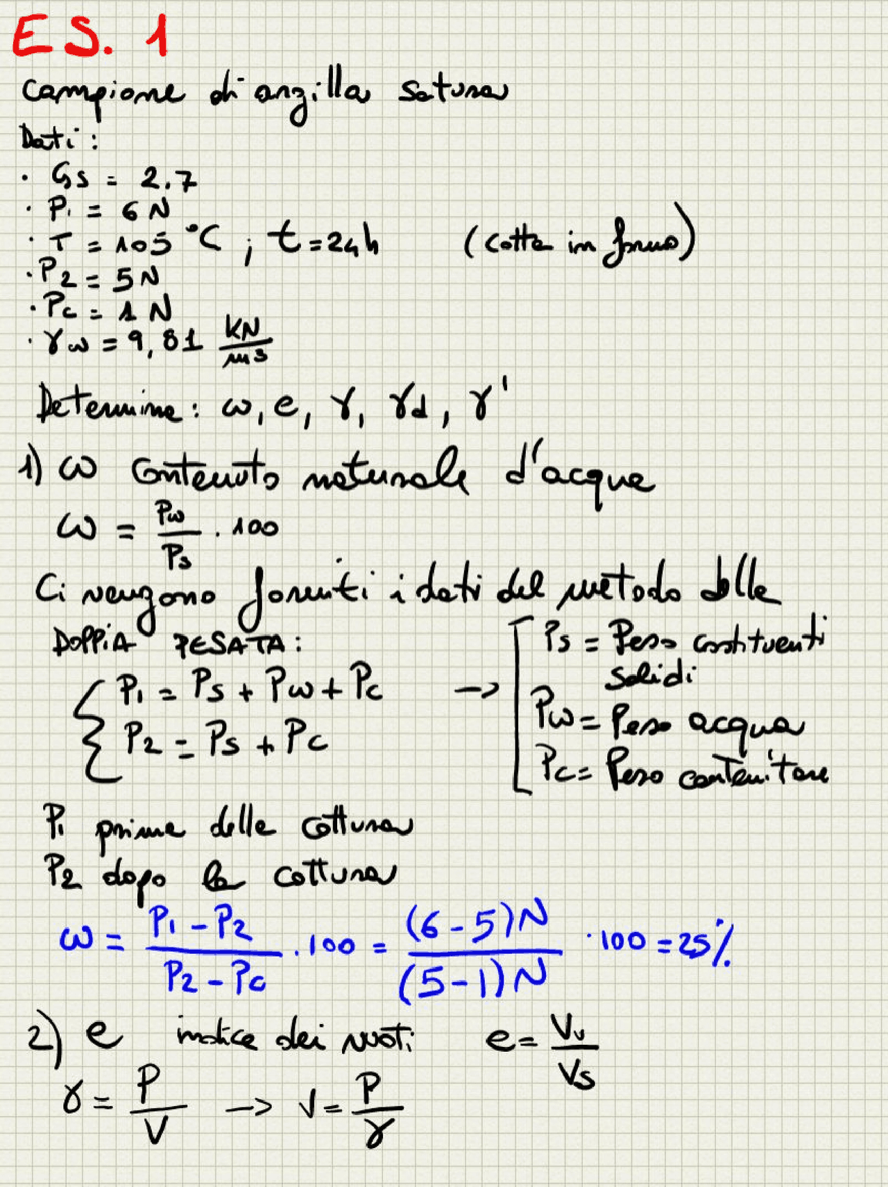 Esercizi sul calcolo di: W, e, pesi di volume, porosità | Esercizi di ...