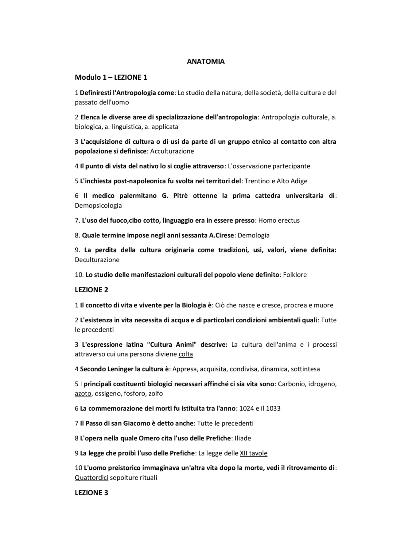 Anatomia Scienze Motorie Pegaso L22 Prove Desame Di Anatomia Docsity