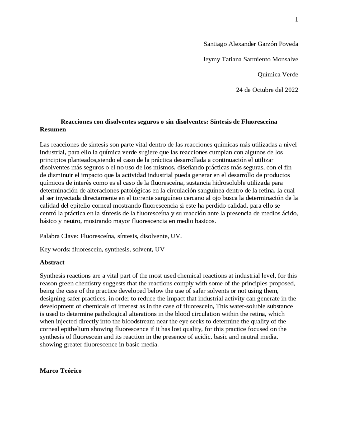 Sintesis De Fluoresceina Resúmenes De Química Orgánica Docsity