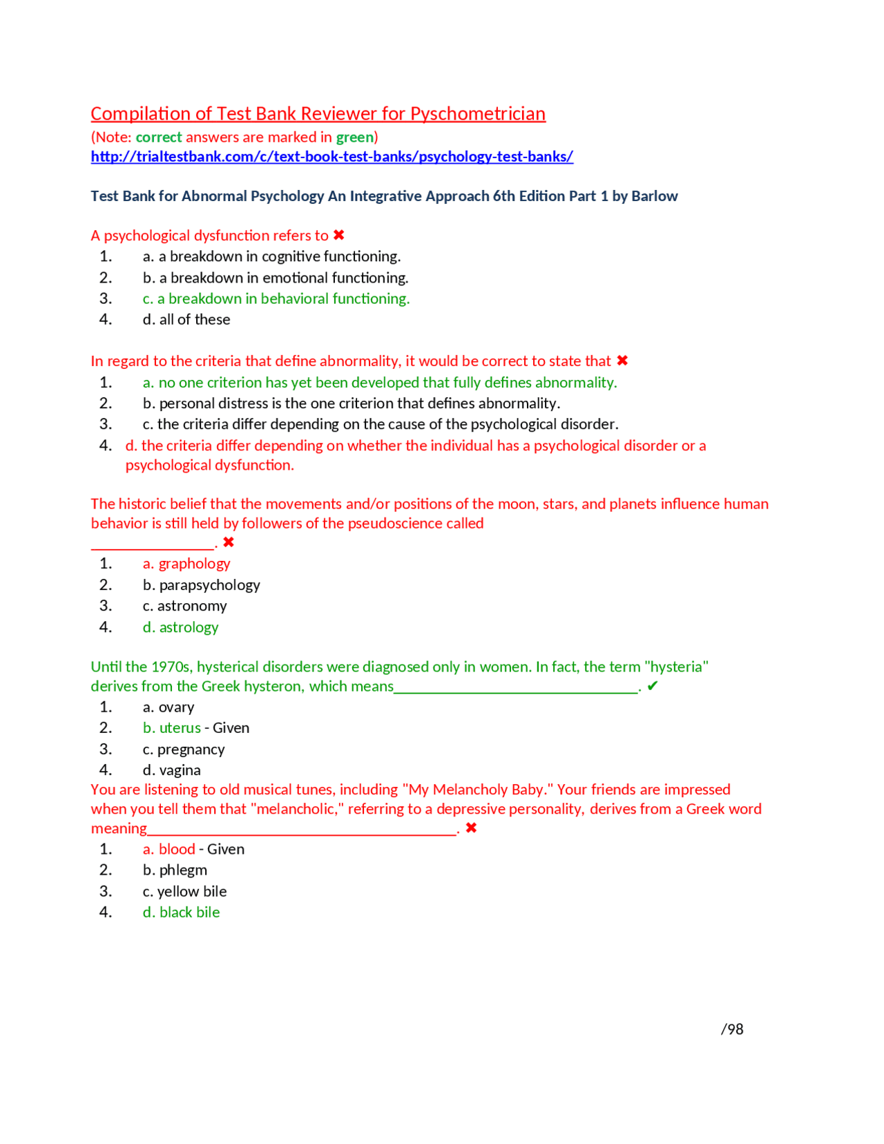 PSYCHOLOGY 101Compilation of Test Bank Reviewer for Psychometrician ...