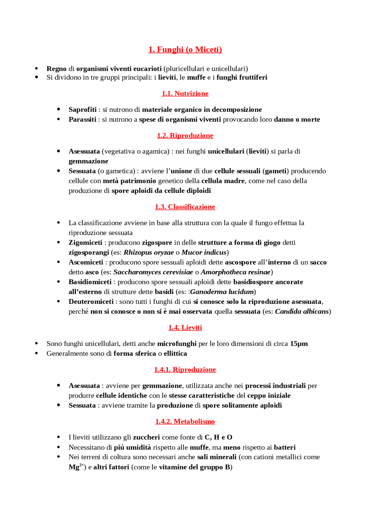 I Funghi E Patologie Dovute Ad Essi Schemi E Mappe Concettuali Di