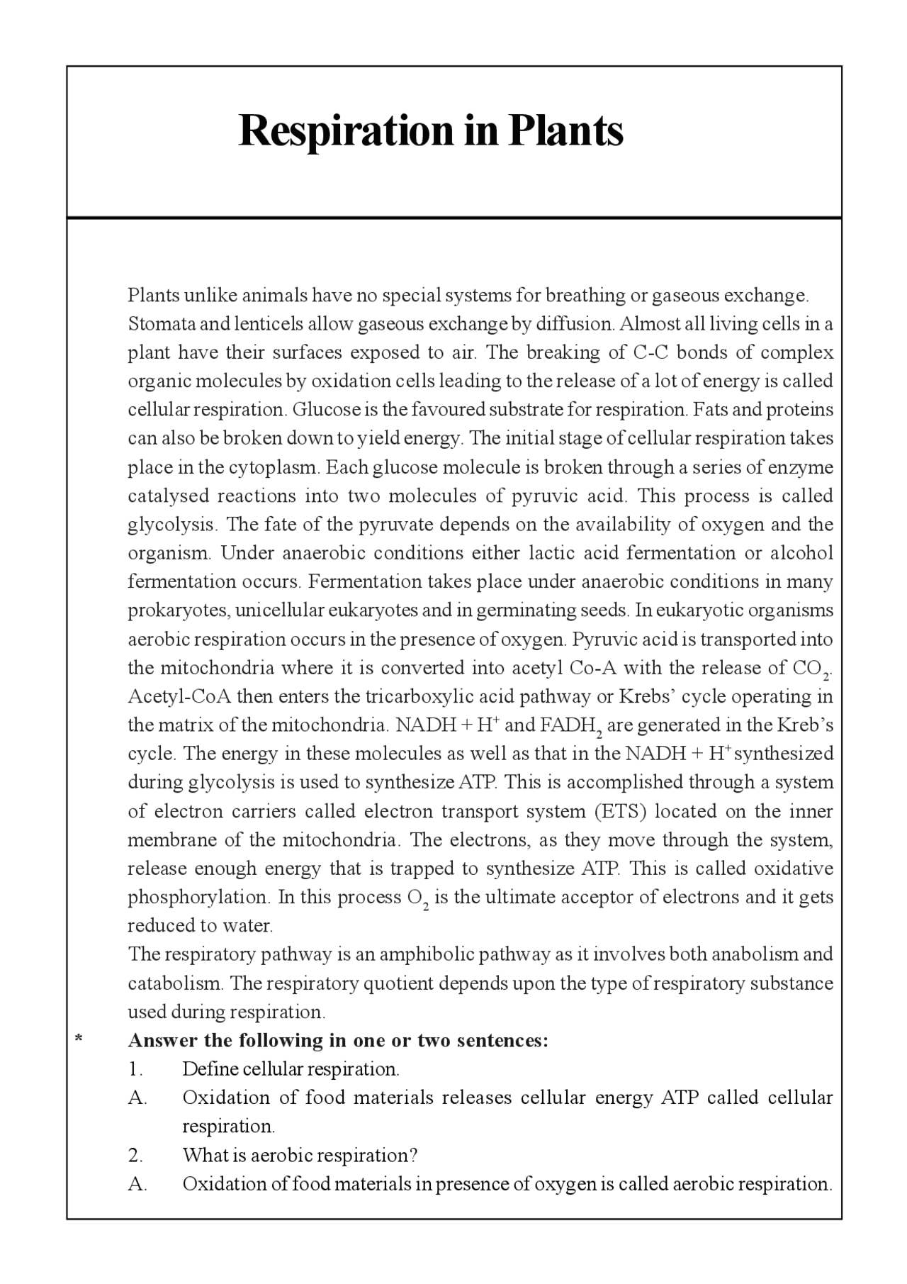 Respiration In Plants , Krebs cycle, Respiratory balance sheet | Exams ...