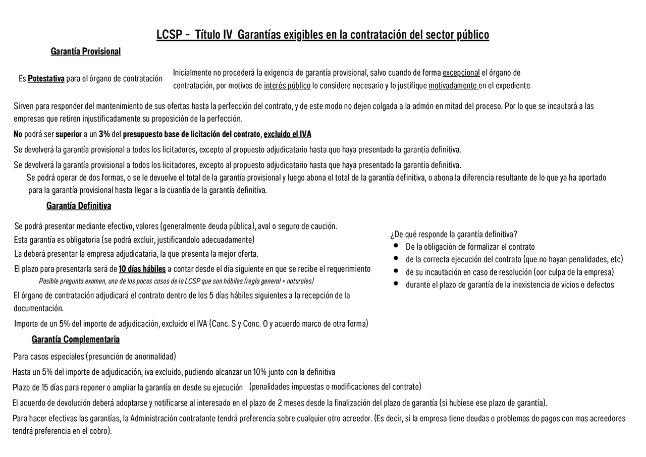 LCSP garantías recogidas en la ley | Esquemas y mapas conceptuales de ...