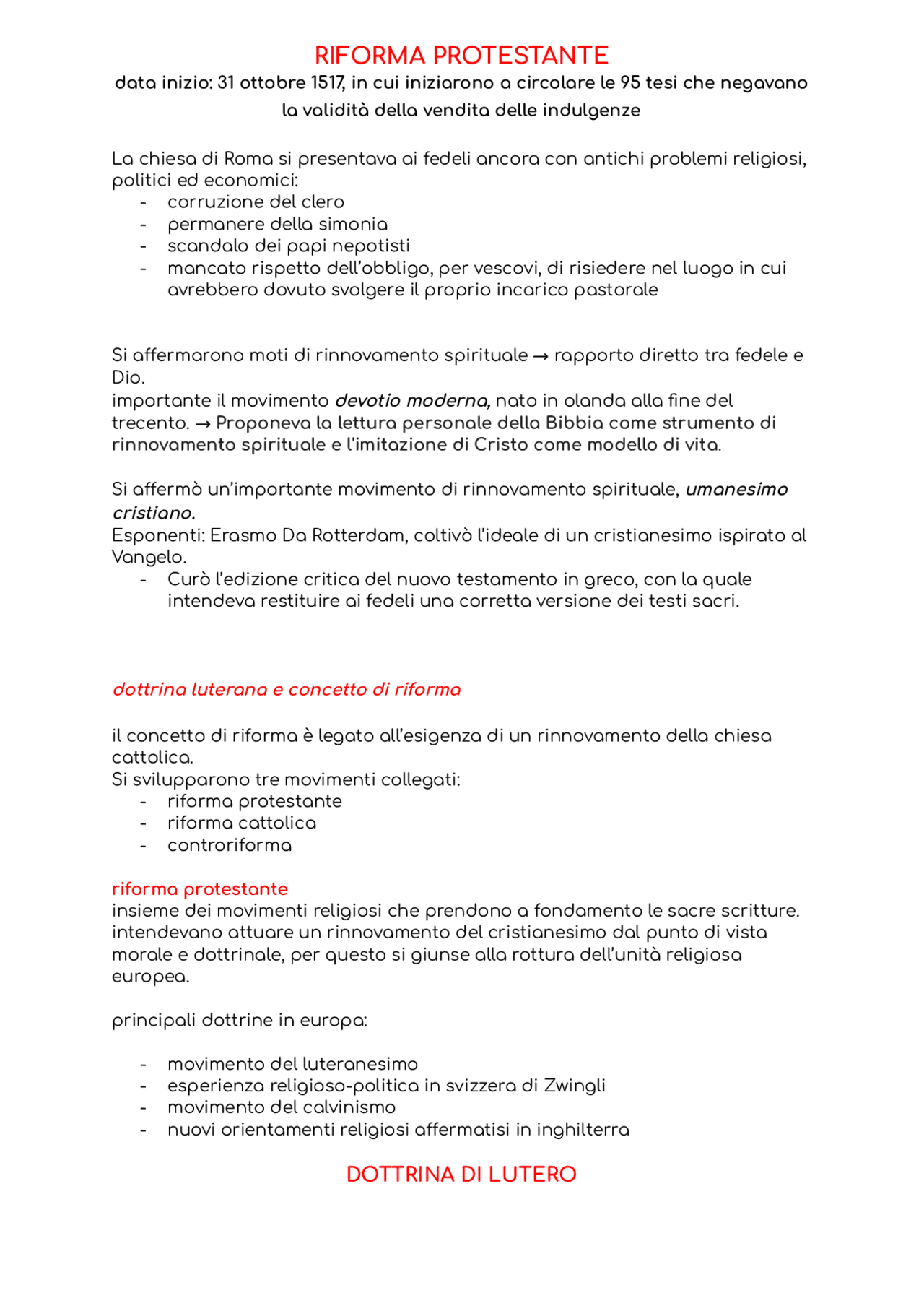 La Riforma Protestante Appunti Di Storia Docsity