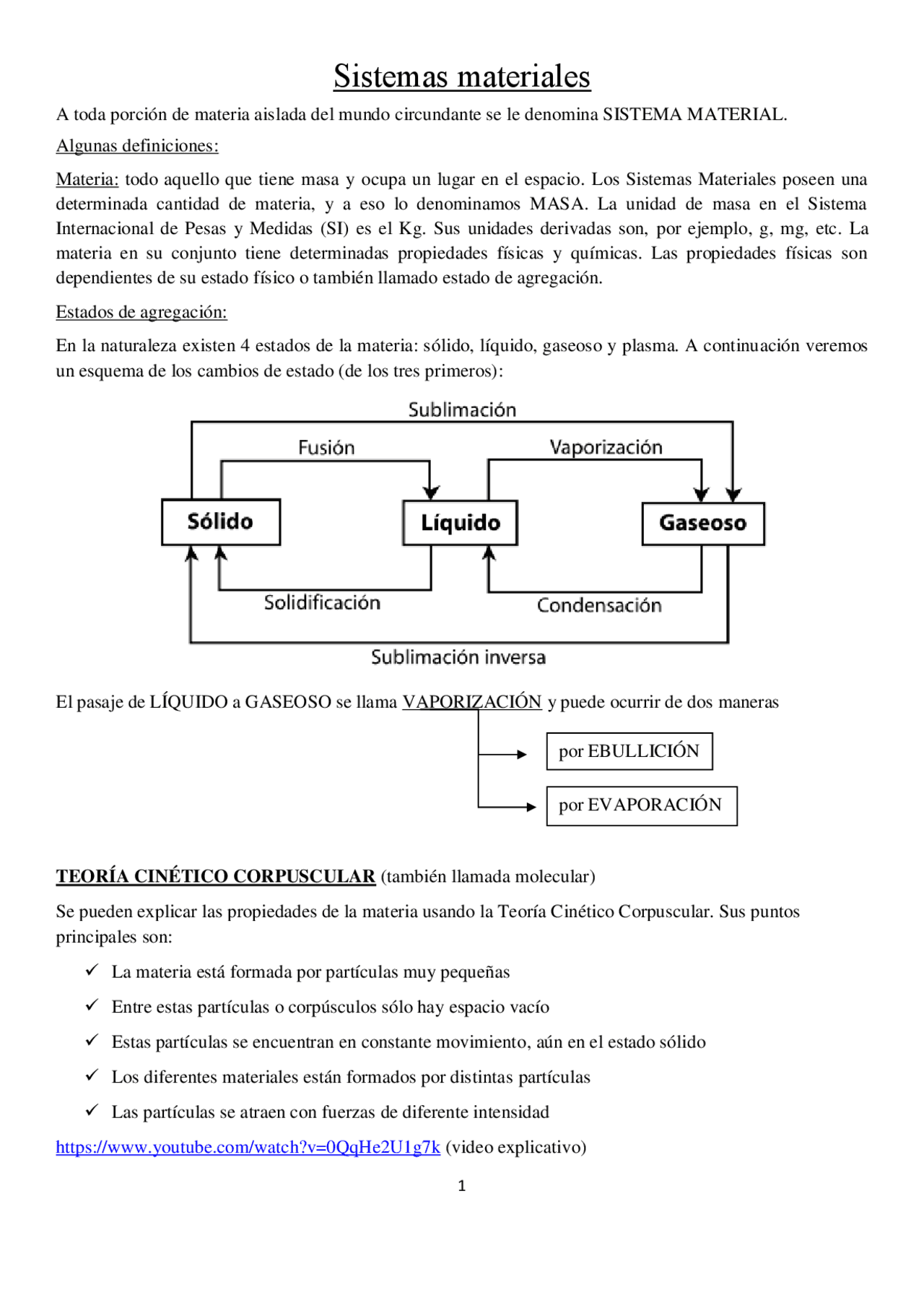 Sistemas materiales: materia, estados de agregación, métodos de ...