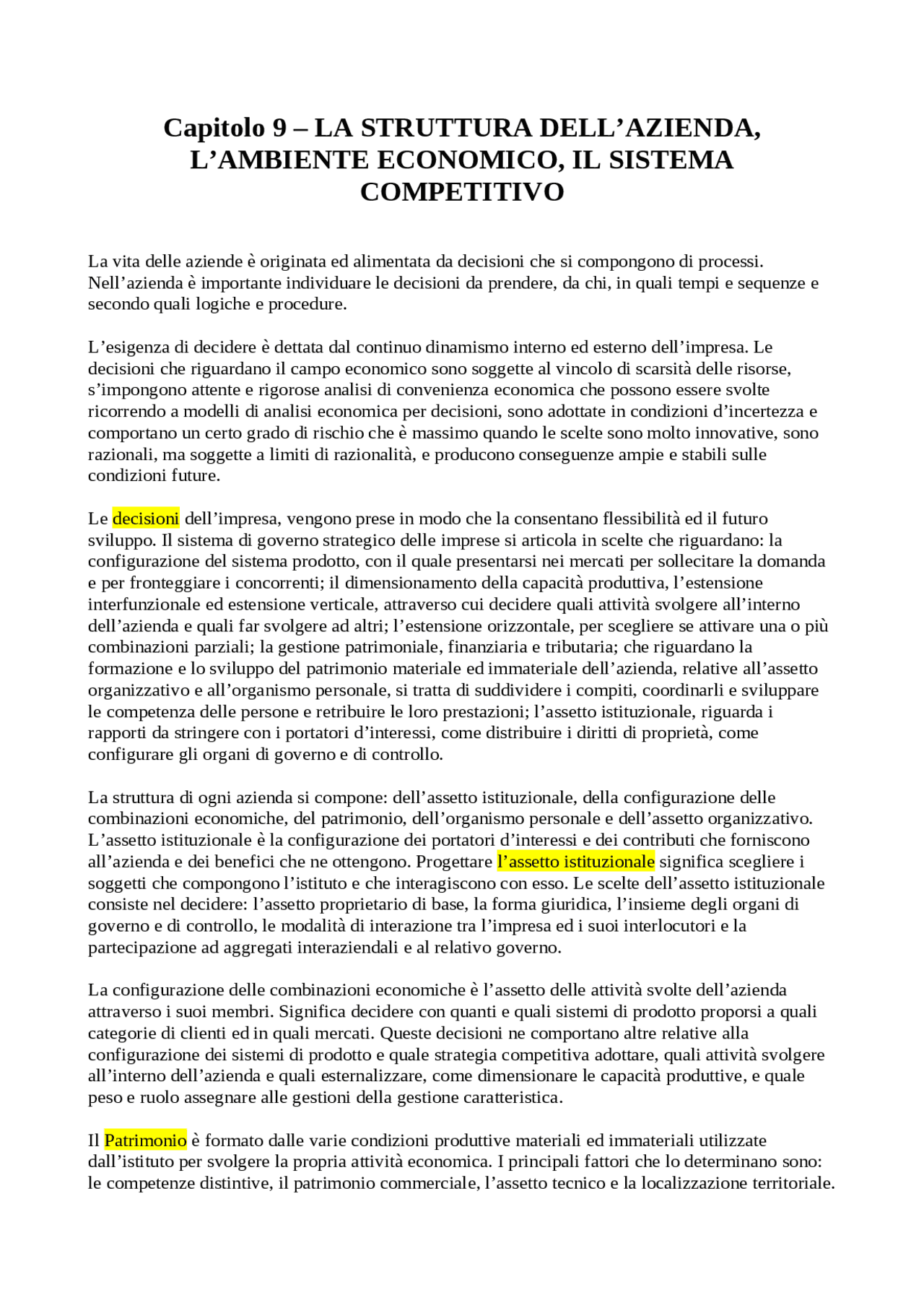 Capitolo 9 Economia Aziendale | Schemi e mappe concettuali di Economia Aziendale | Docsity