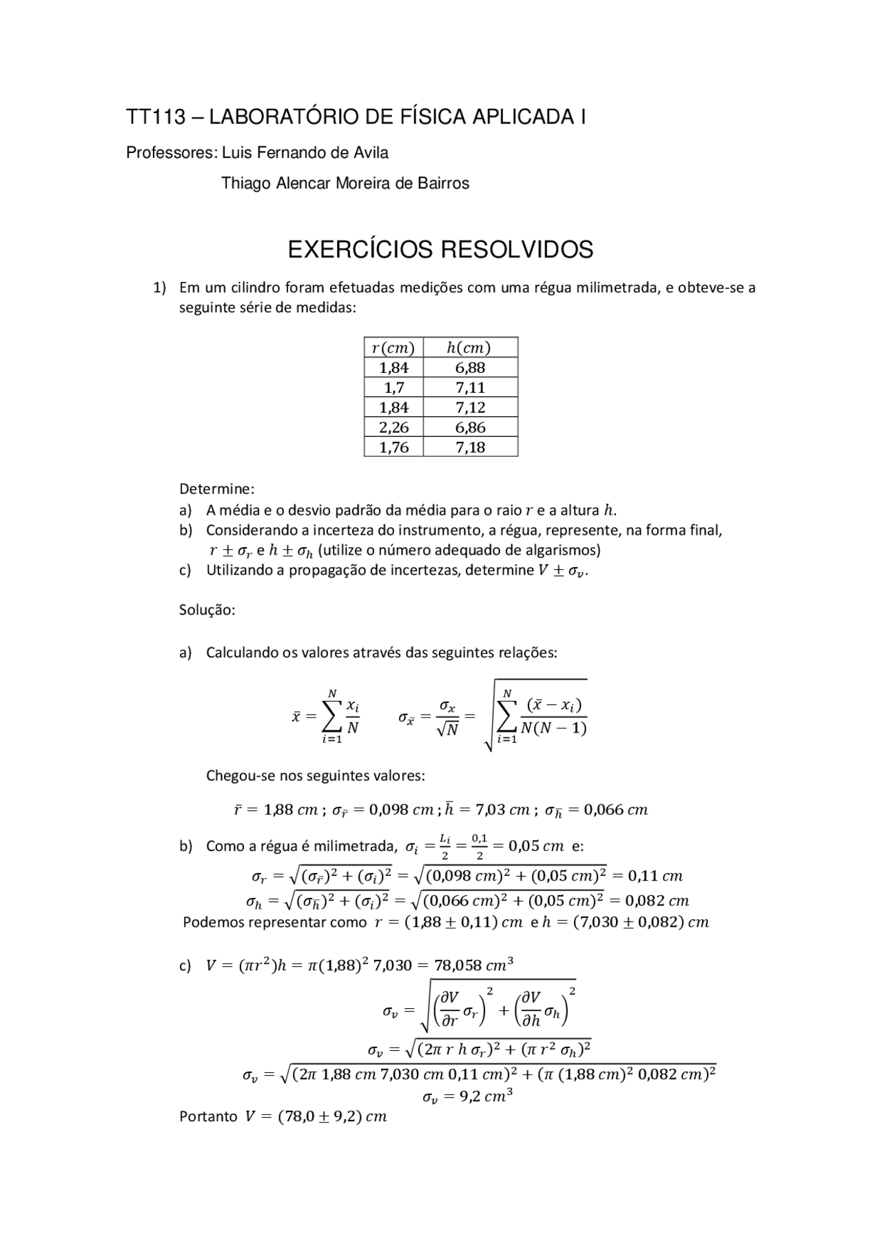 Exercicios de laborátorio de mecânica | Exercises Mechanics | Docsity