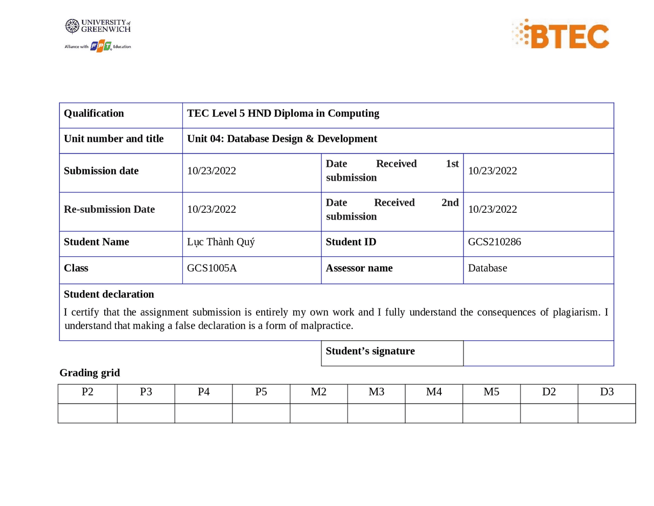 Assgiment 1 decumen dd | Exams Database Programming | Docsity