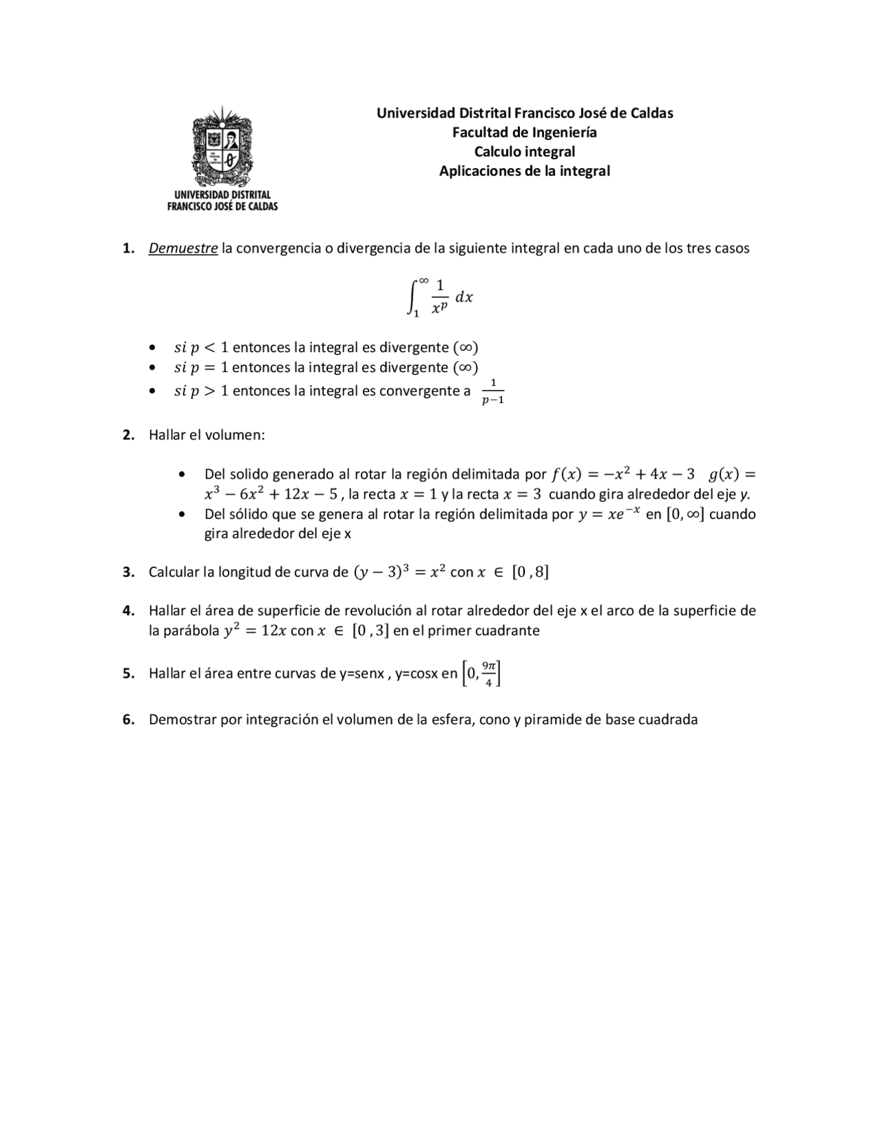 Repaso aplicaciones de la integral | Ejercicios de Cálculo diferencial y integral | Docsity