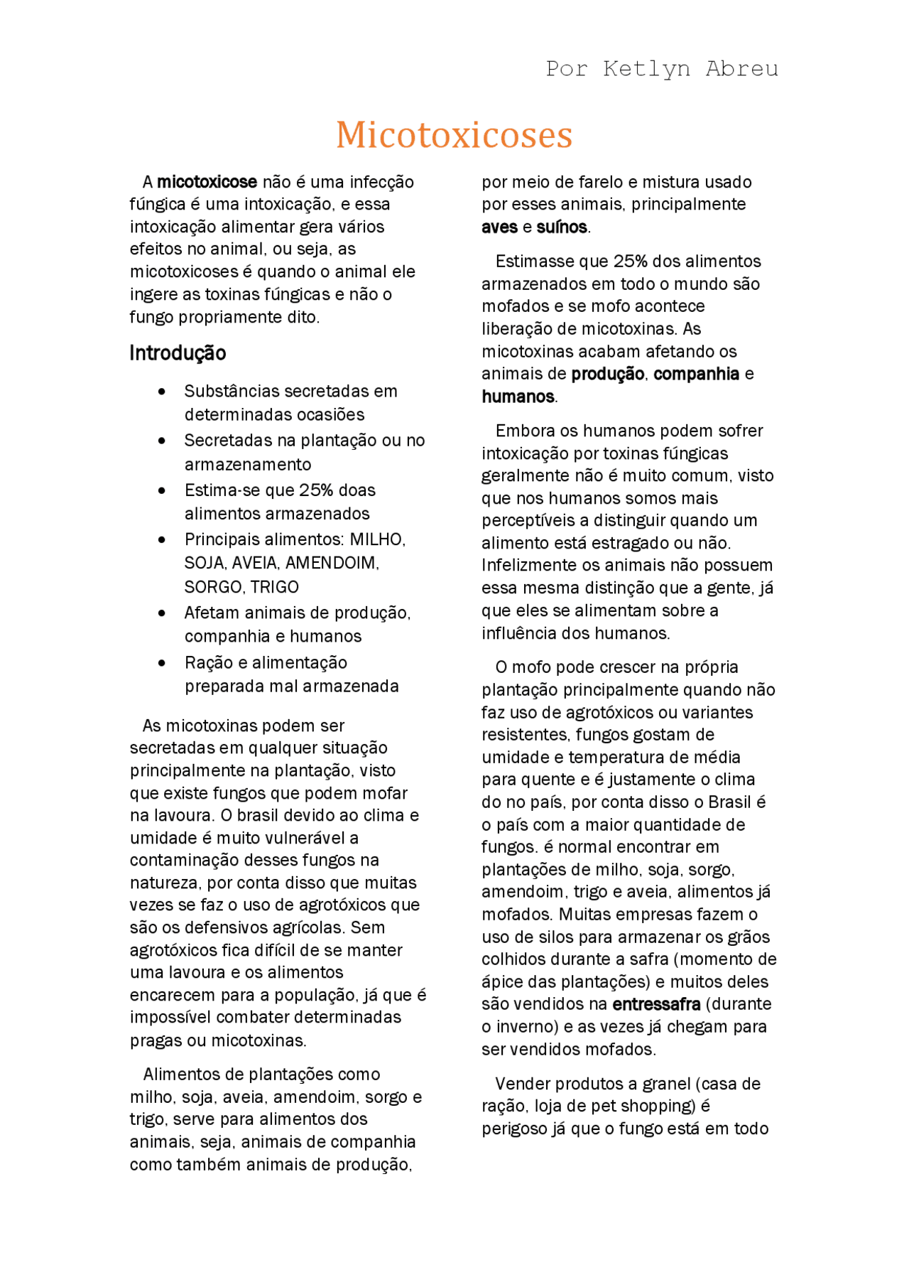 Micotoxicoses - Fungos e Micoses | Esquemas Vestibulares | Docsity