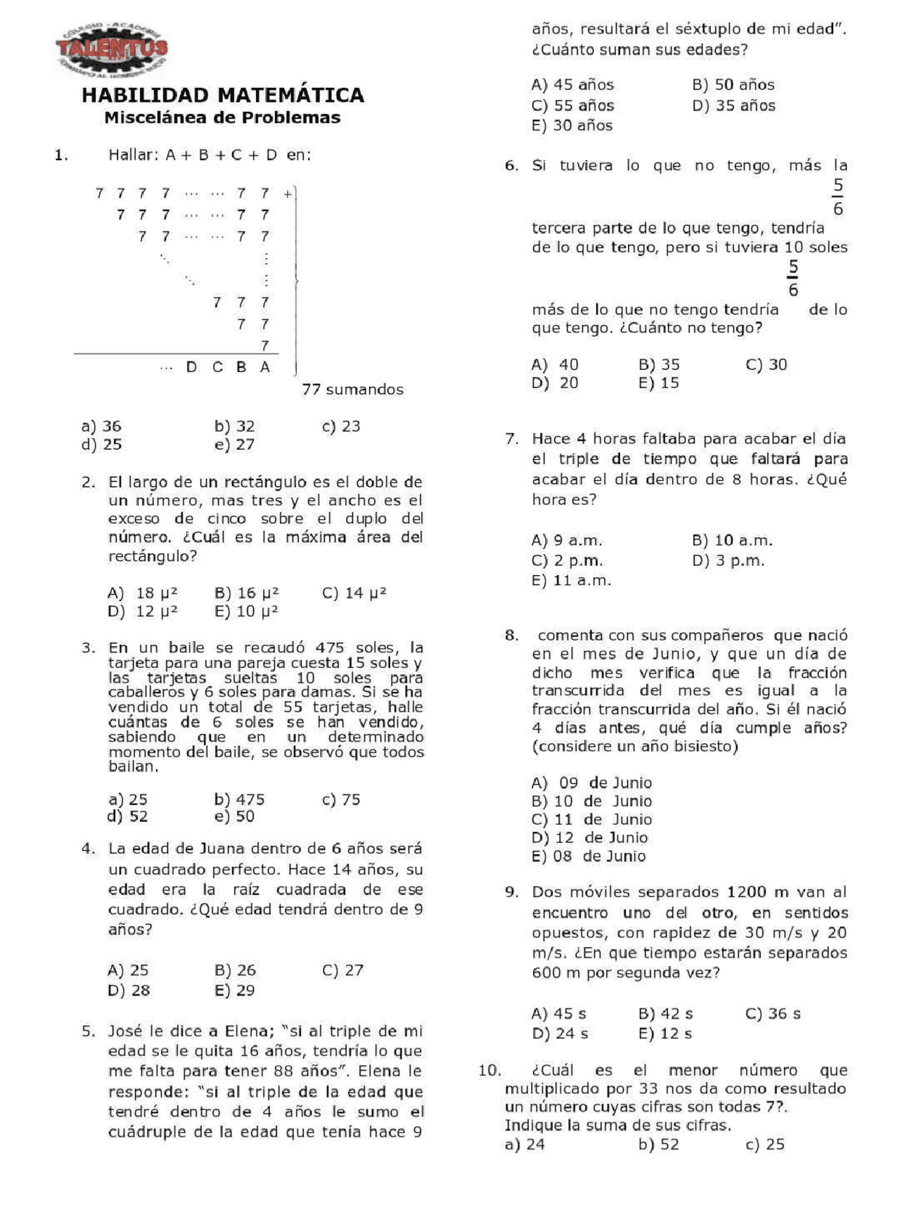 Razonamiento Matemático Apuntes De Matemáticas Docsity