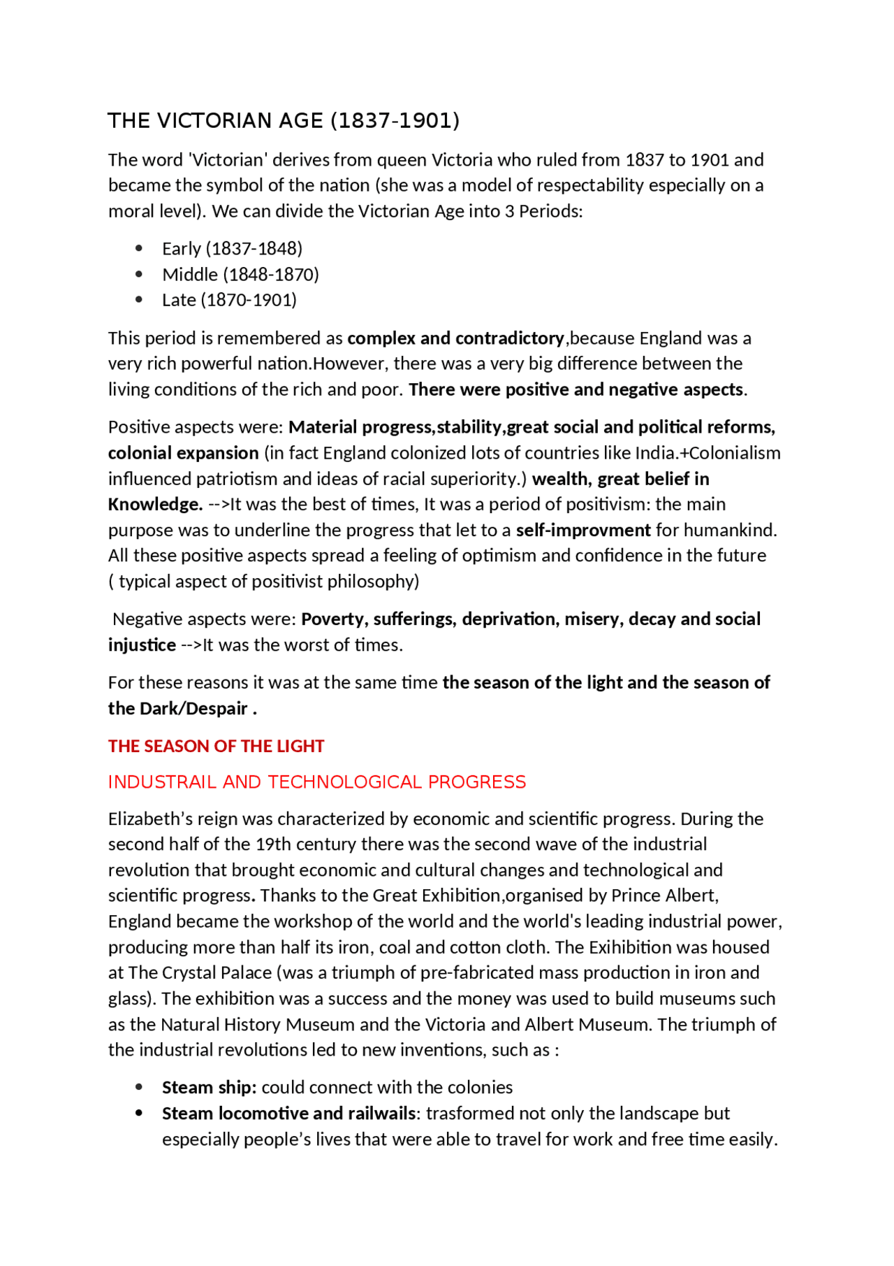 Victorian Age Summary Sintesi Del Corso Di Inglese Docsity