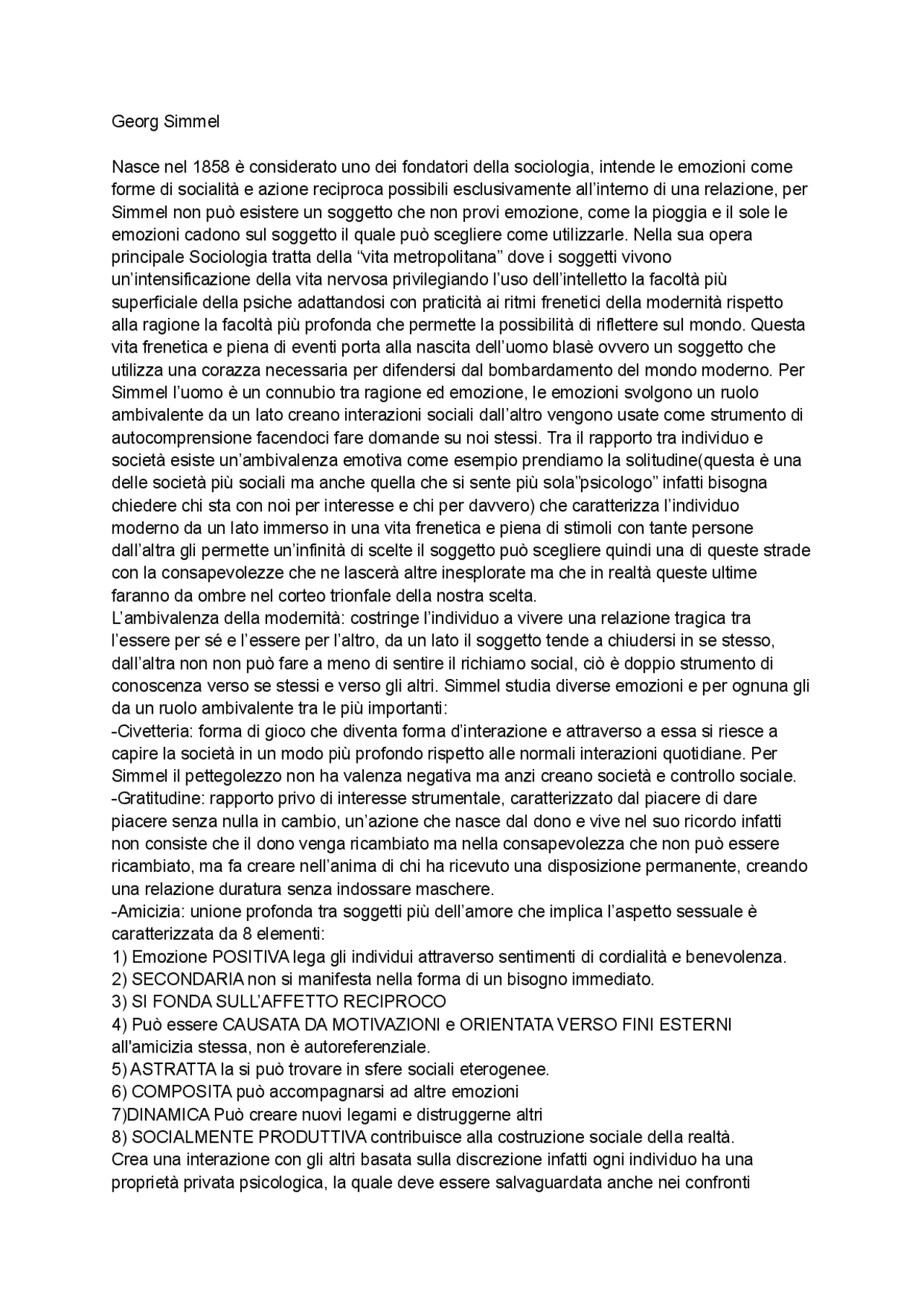 Georg Simmel Capitolo Sintesi Del Corso Di Sociologia Docsity
