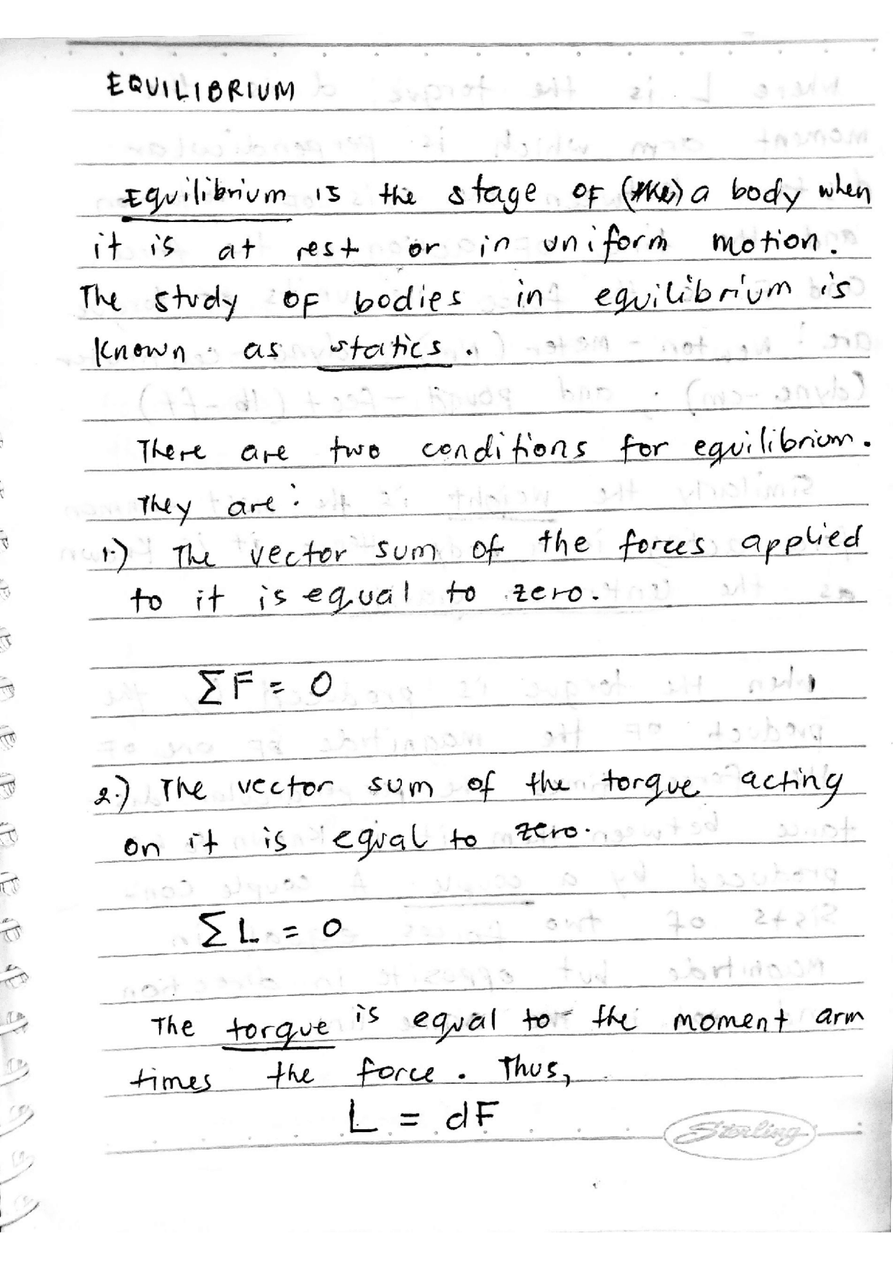 Equilibrium (study notes) | Study notes Physics | Docsity