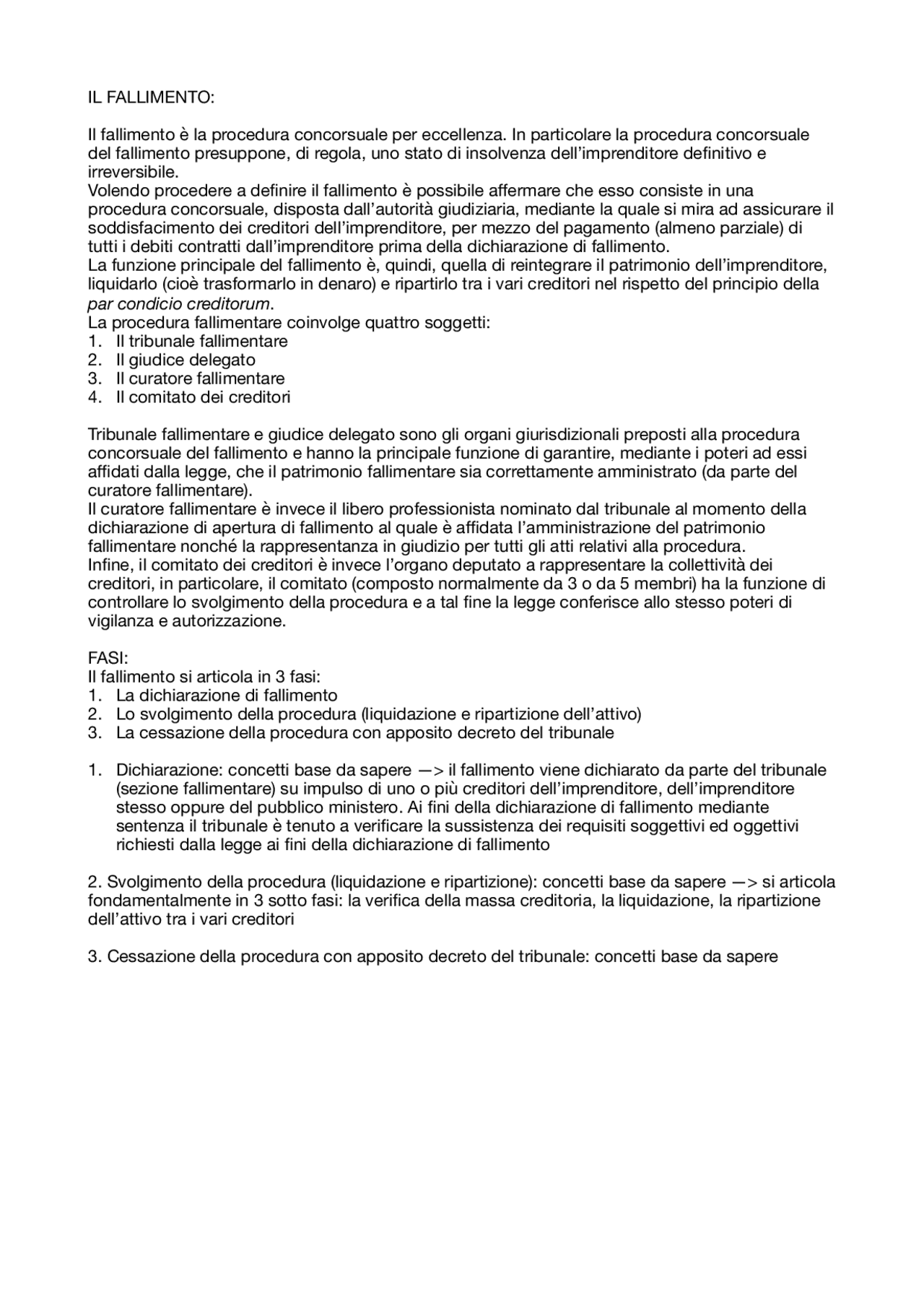 Riassunto Sintetico Sul Fallimento Sm Schemi E Mappe Concettuali Di