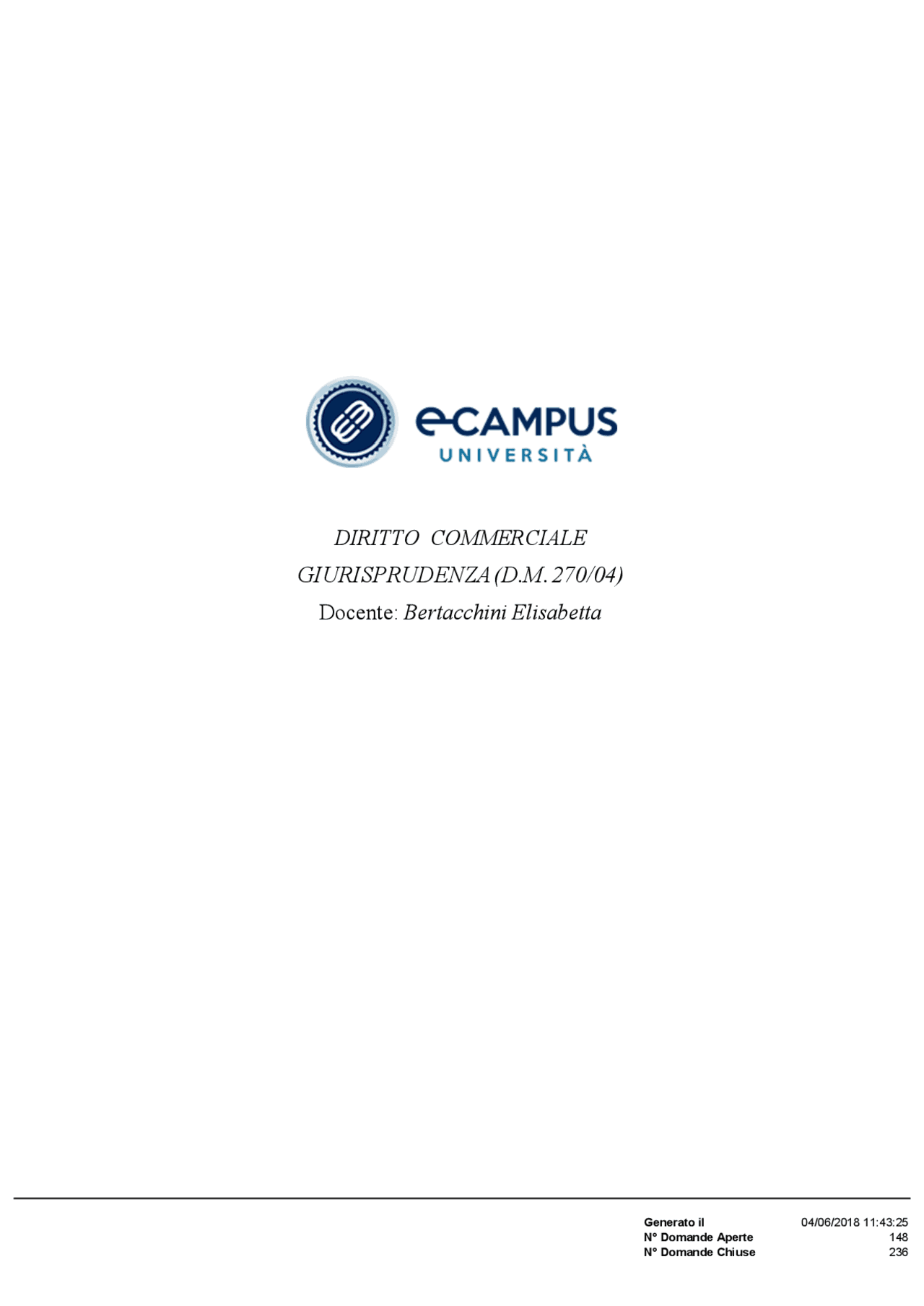 Paniere Diritto Commerciale Con Risposte E Bertacchini E Campus