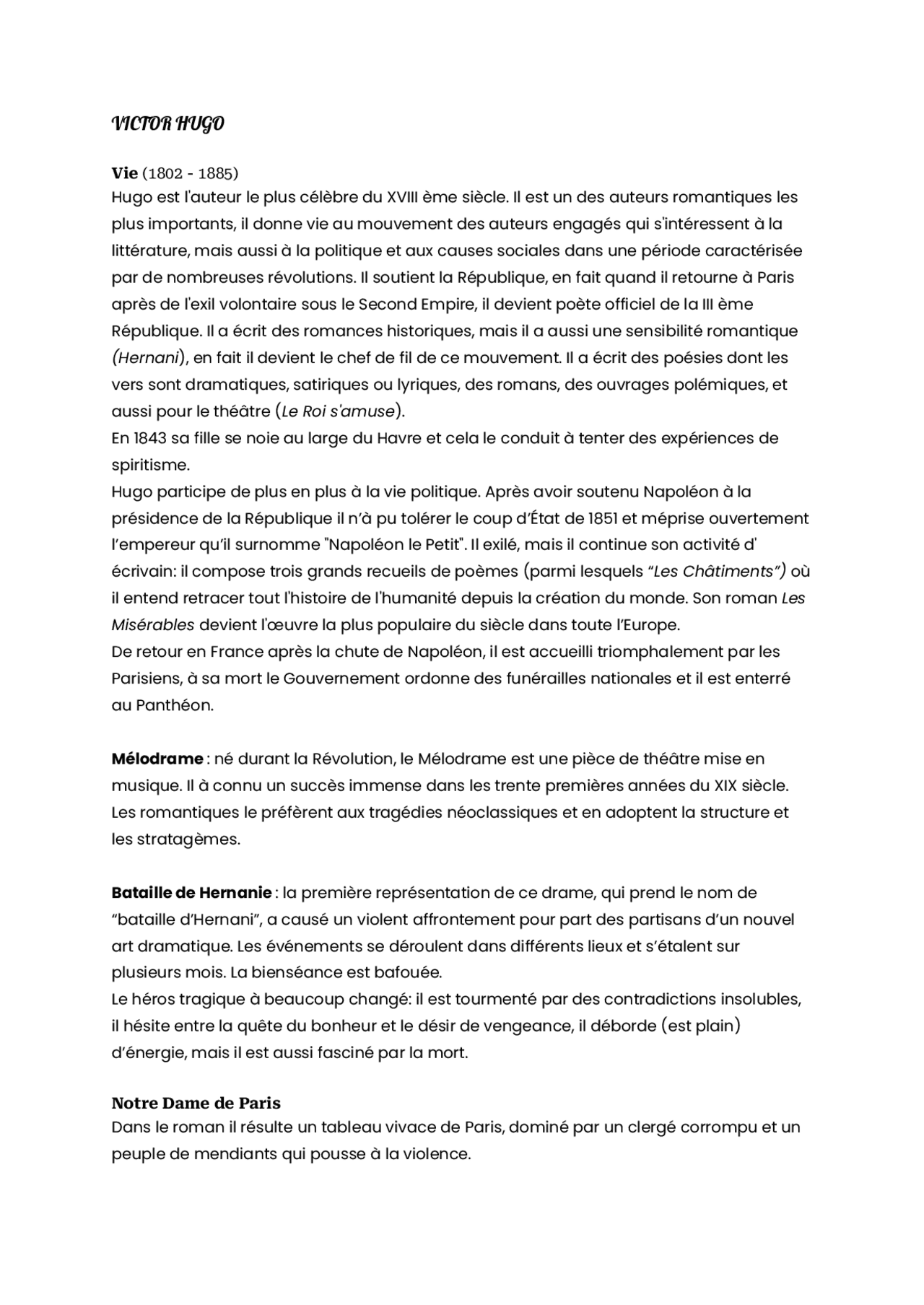 Victor Hugo Notre Dame Schemi E Mappe Concettuali Di Francese Docsity