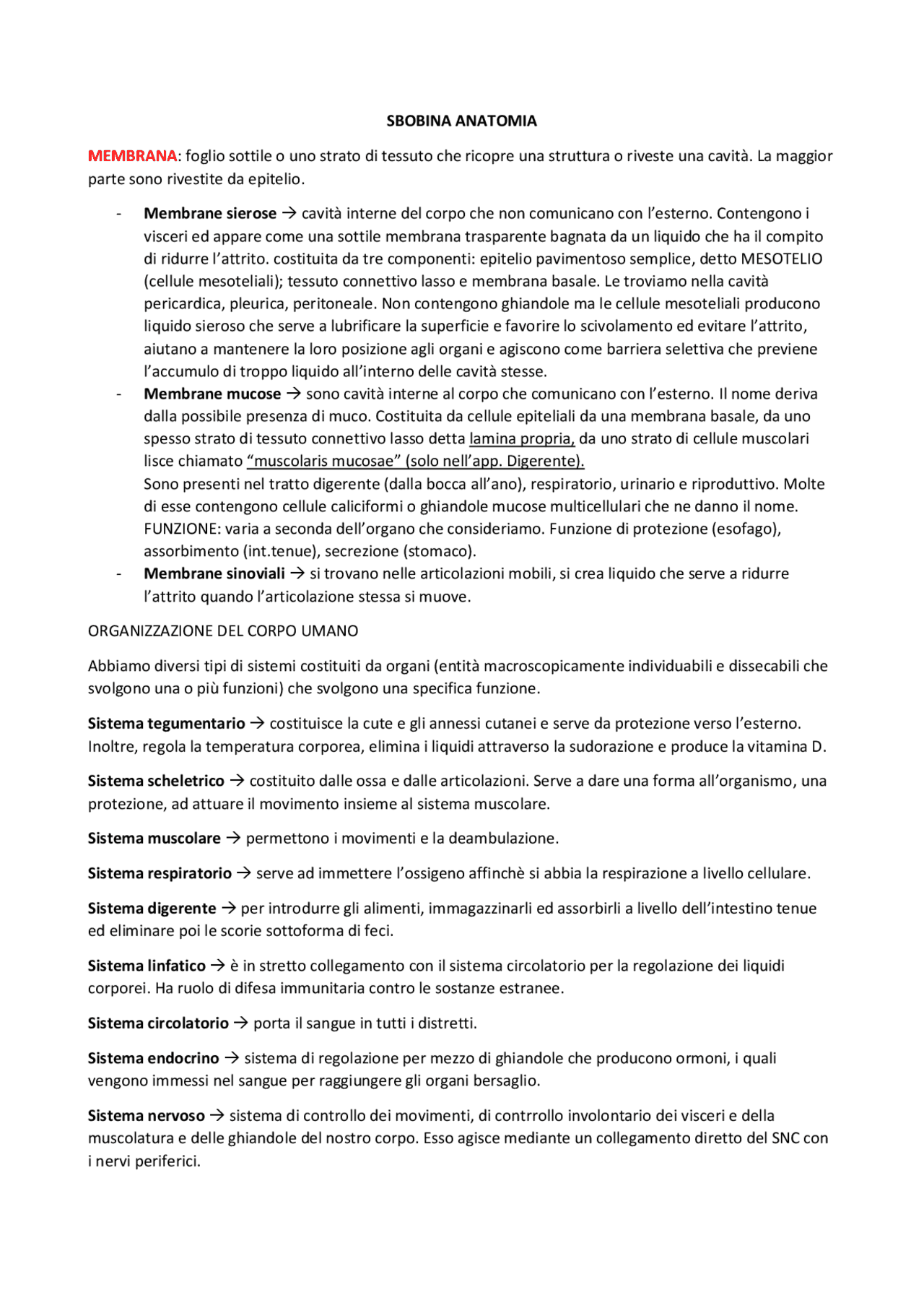 Anatomia Per Infermieristica Dispense Di Anatomia Docsity