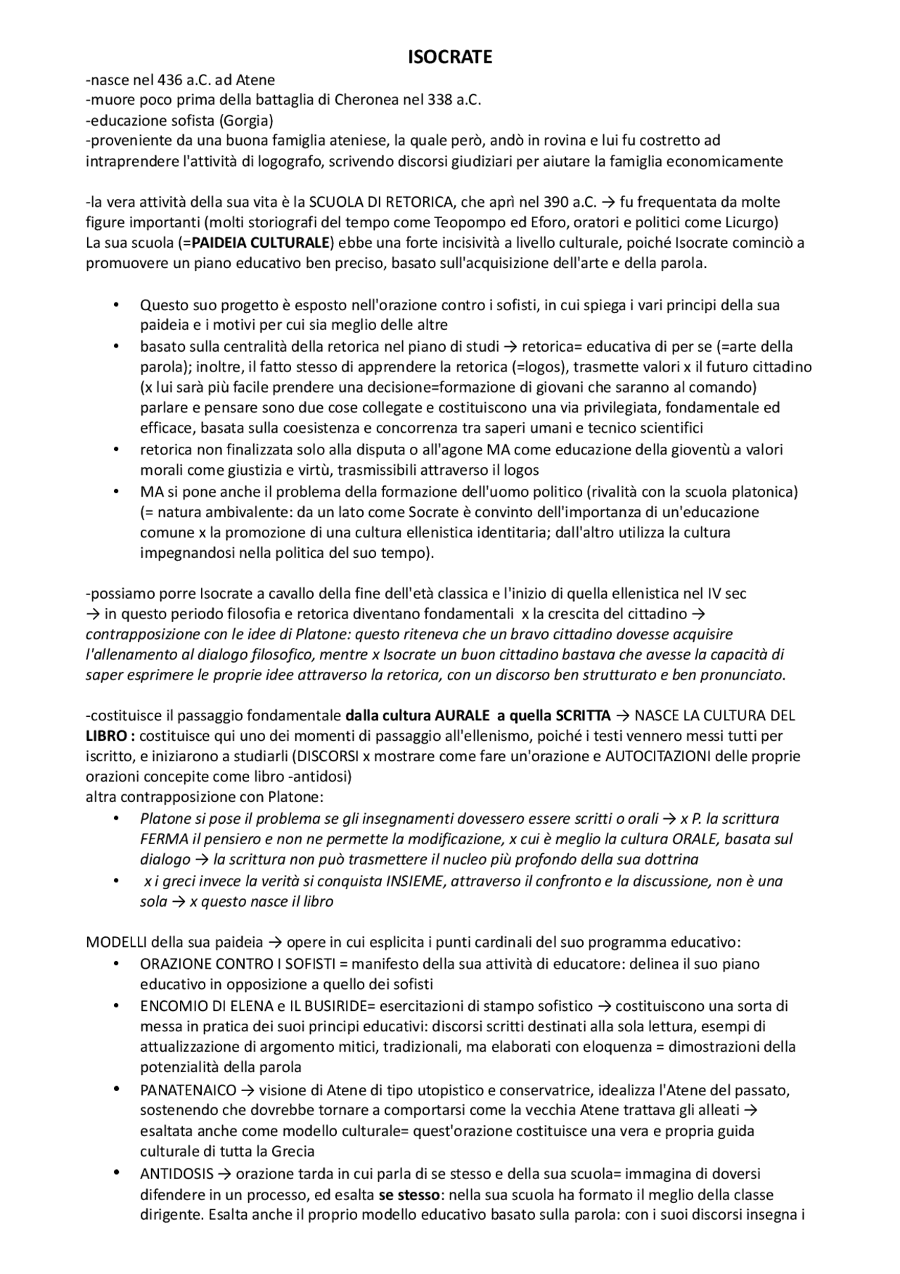 Il Tatro Greco E Isocrate Maggior Esponente Schemi E Mappe