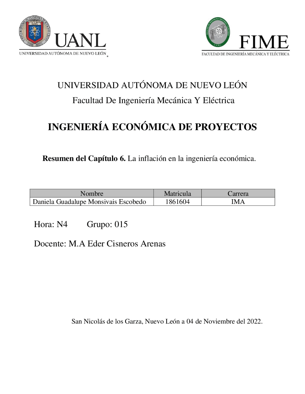 Resumen De Ingenieria Economica De Proyectos Lecture Notes