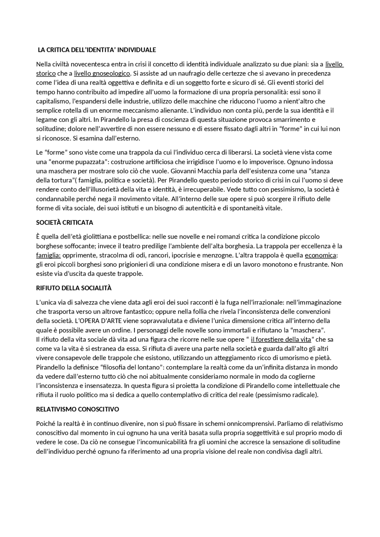 Luigi Pirandello critica all’identità individuale | Appunti di Lingue e letterature classiche ...