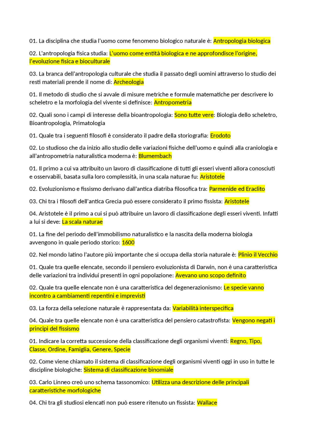 risposte multiple e aperte antropologia | Panieri di Antropologia | Docsity