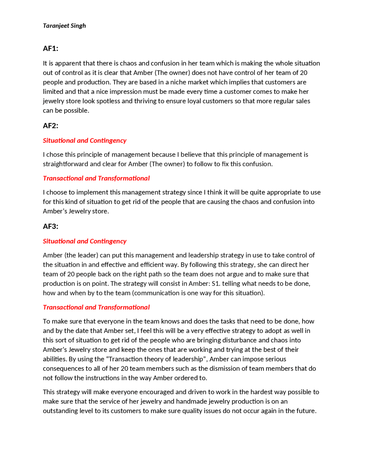 Leadership And Management Principles Assignments Business Docsity