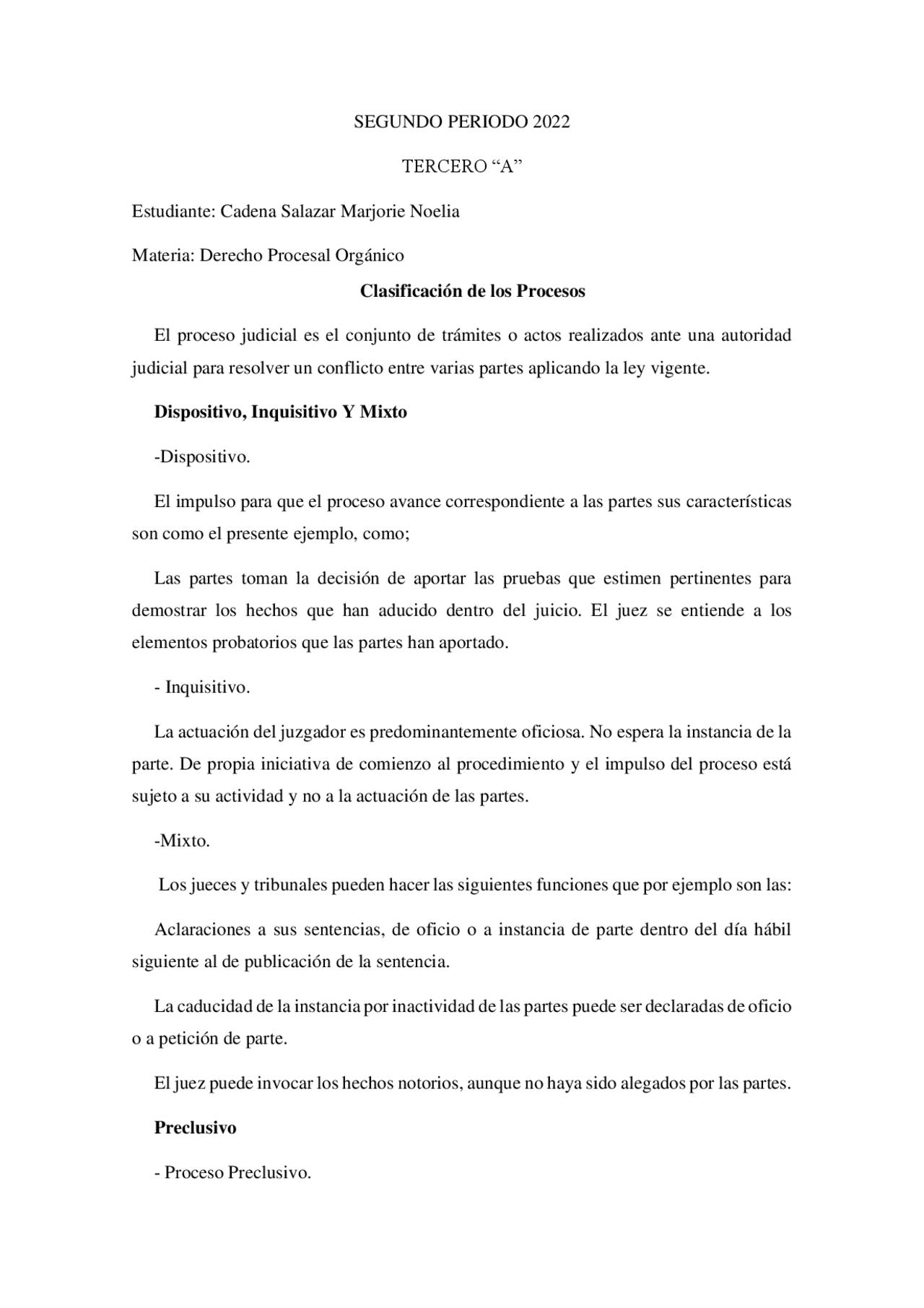 Clasificación De Procesos Resúmenes De Derecho Docsity