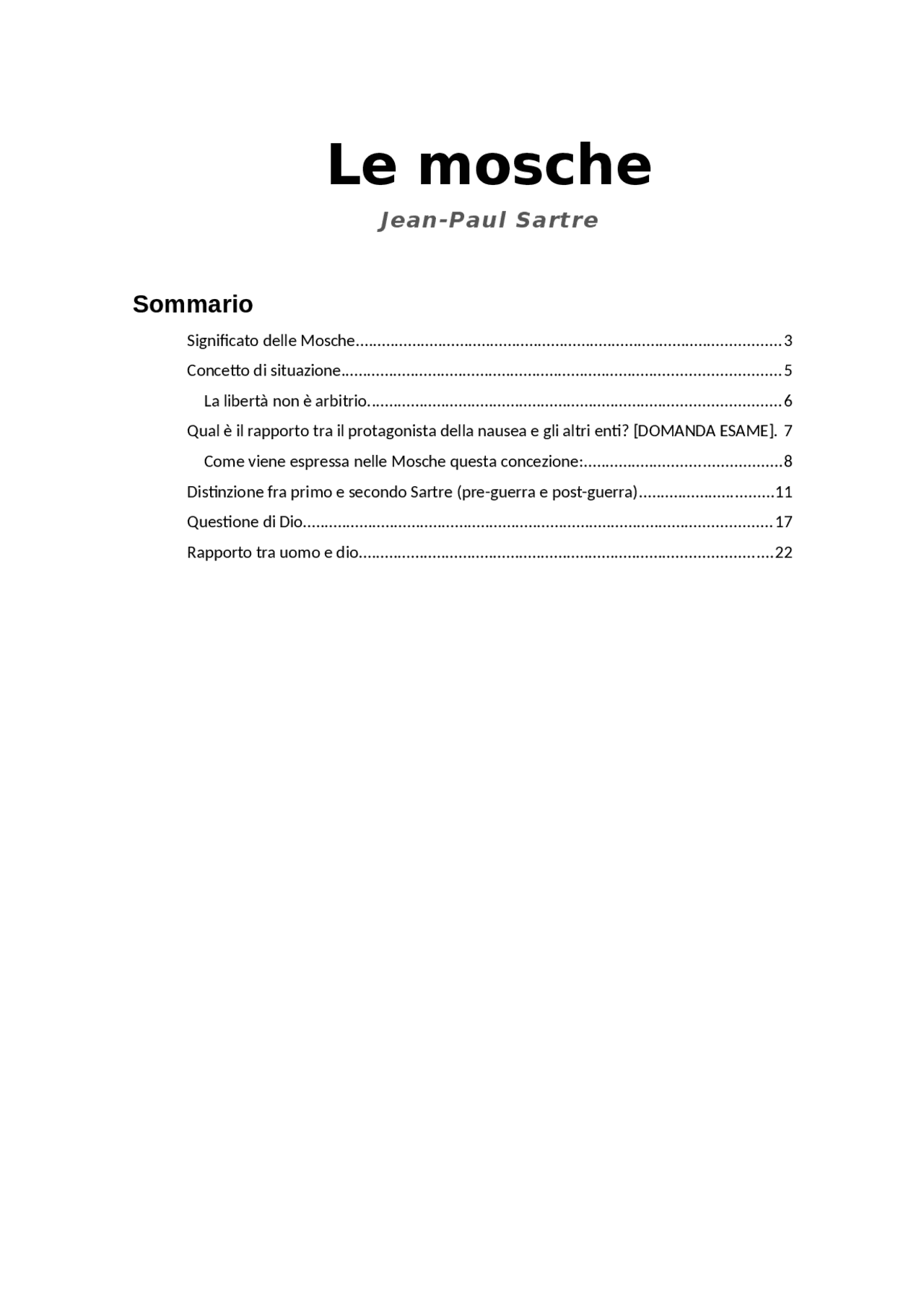 Le Mosche di Jean Paul Sartre | Appunti di Filosofia | Docsity