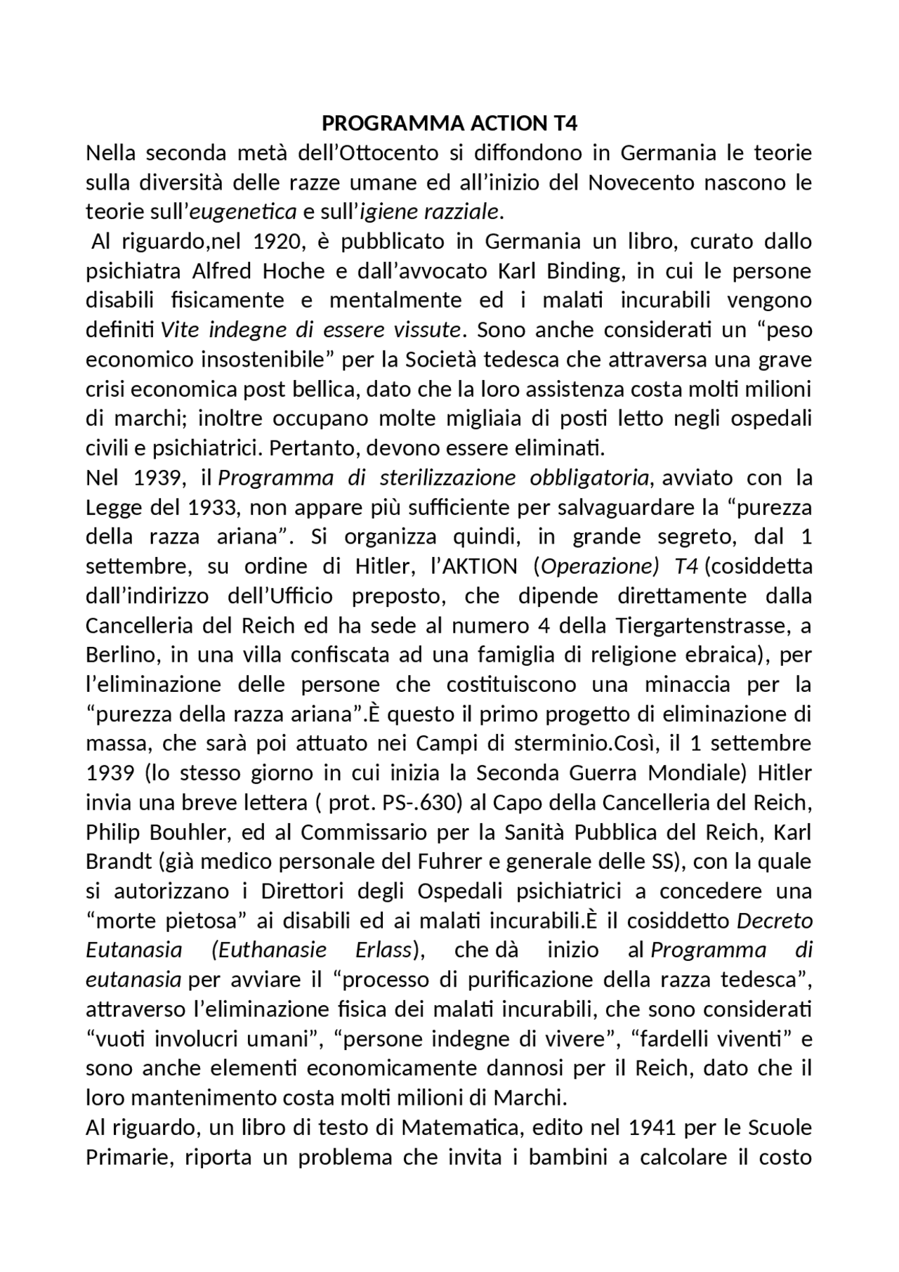 PROGRAMMA ACTION T4 | Guide, Progetti e Ricerche di Storia | Docsity