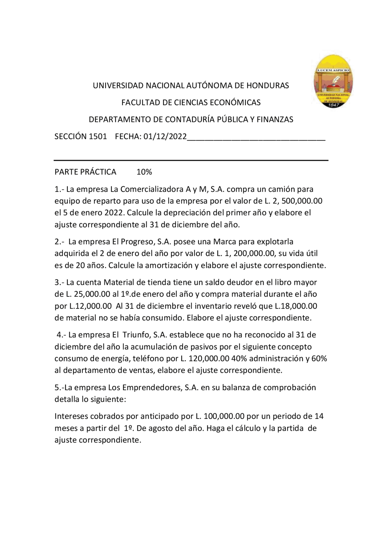 Guia De Ejercicios Contabilidad Unah Ejercicios De Contabilidad Docsity