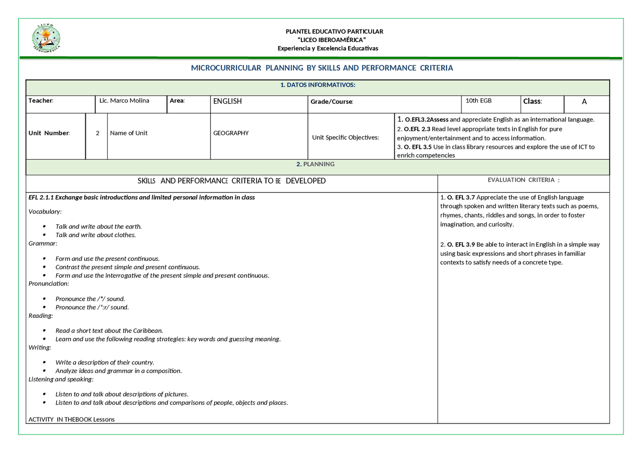 Test Primer Parcial Primer Quimestre Exámenes Selectividad De Inglés