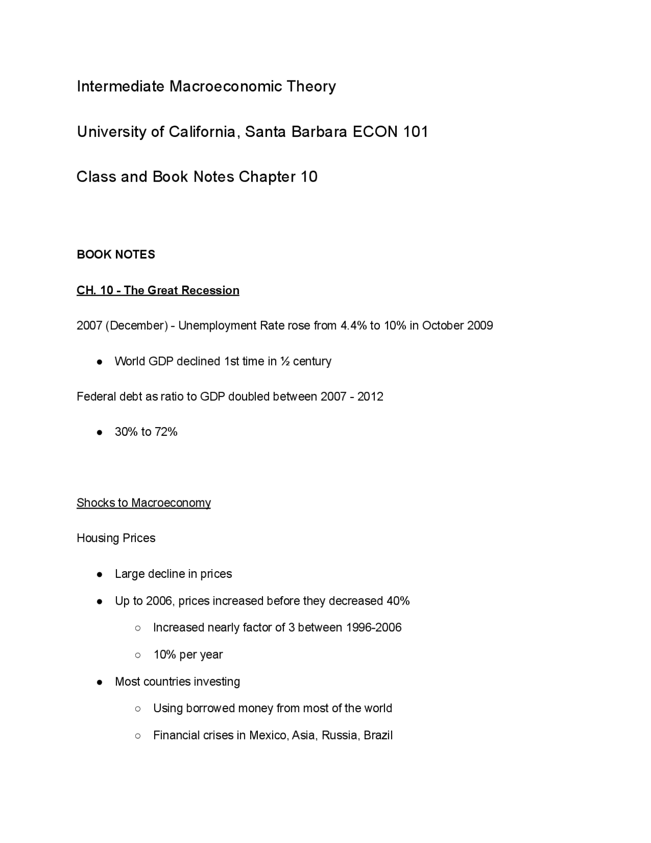 Ucsb Econ 101 Intermediate Macroeconomic Theory Chapter 10 Book Notes