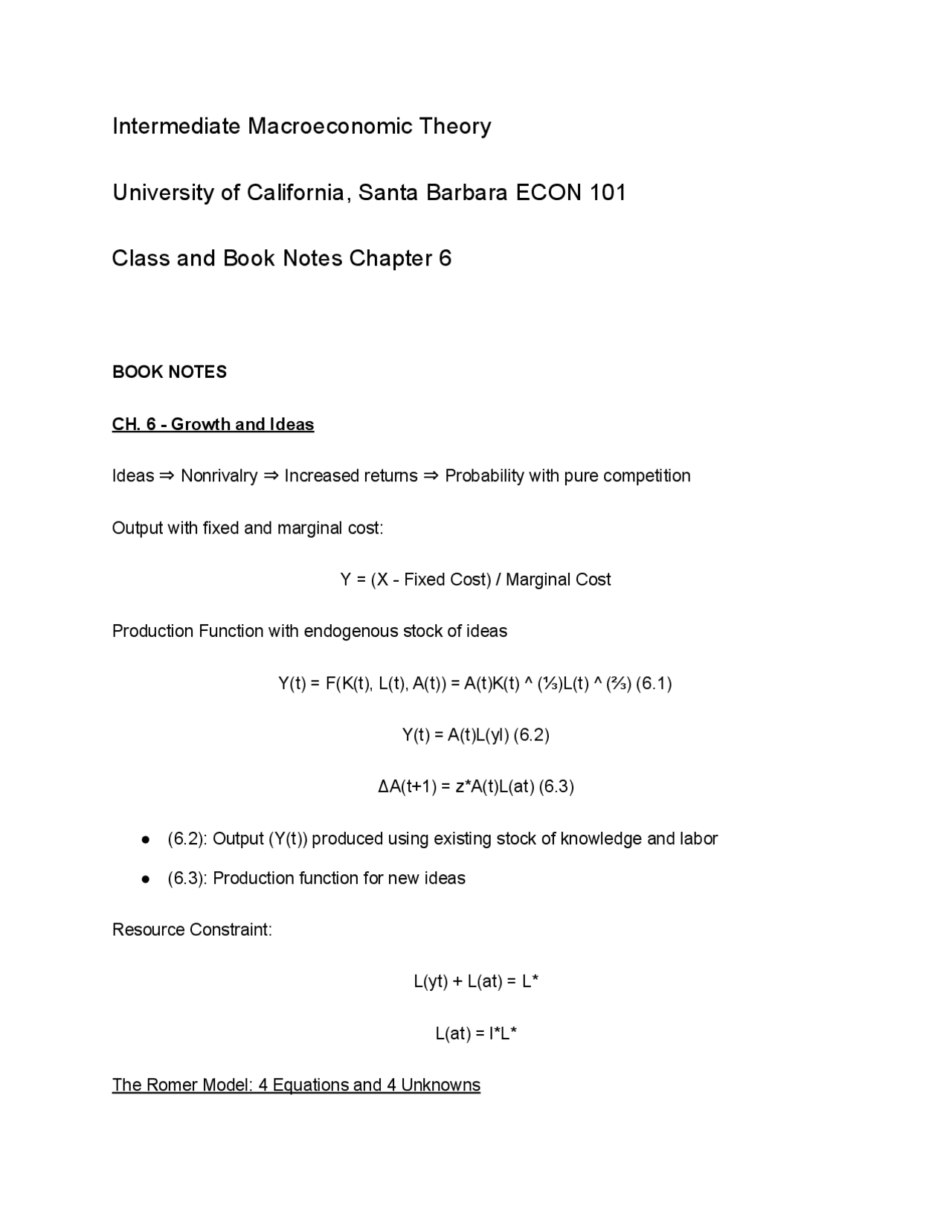 UCSB ECON 101 Intermediate Macroeconomic Theory: Chapter 6 Book Notes ...