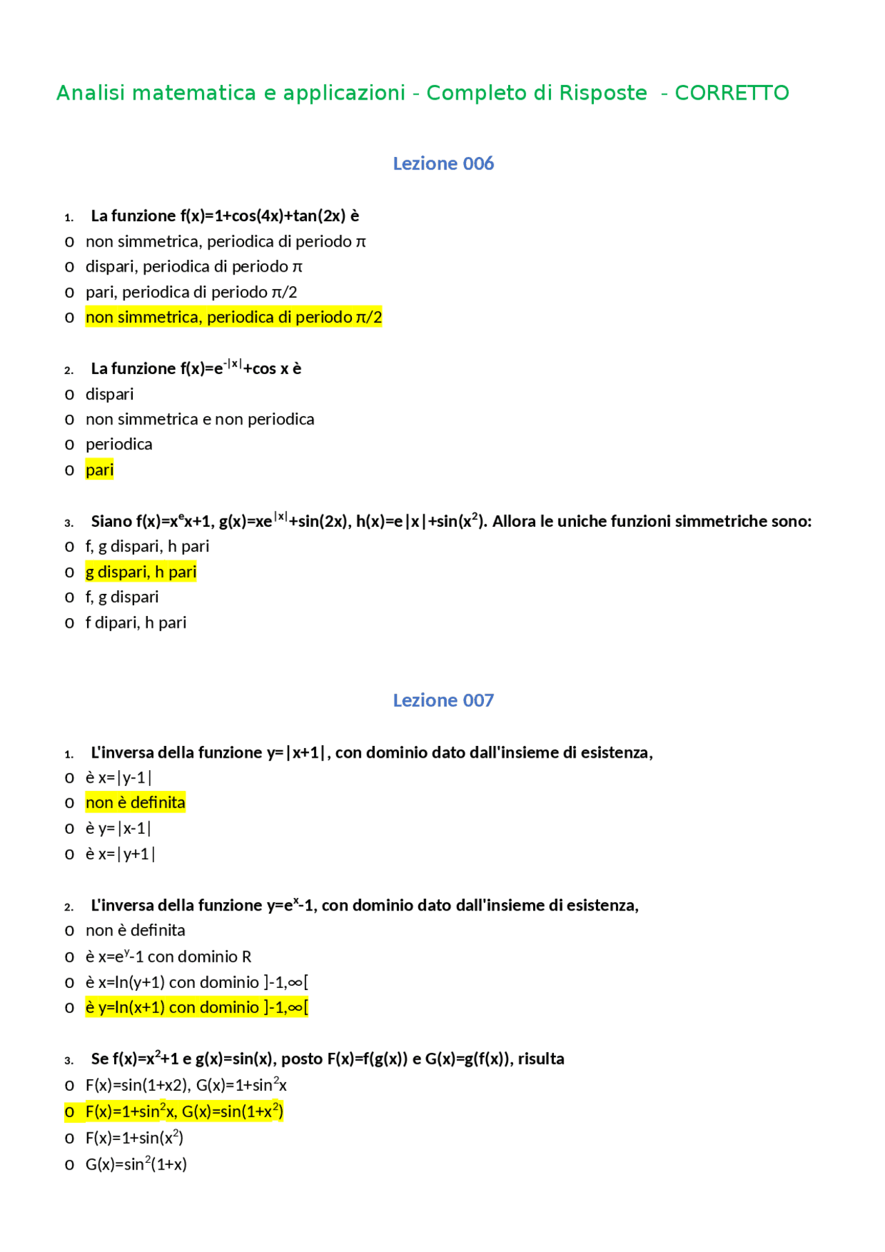 Analisi matematica e applicazioni - Completo di Risposte - CORRETTO | Panieri di Analisi ...