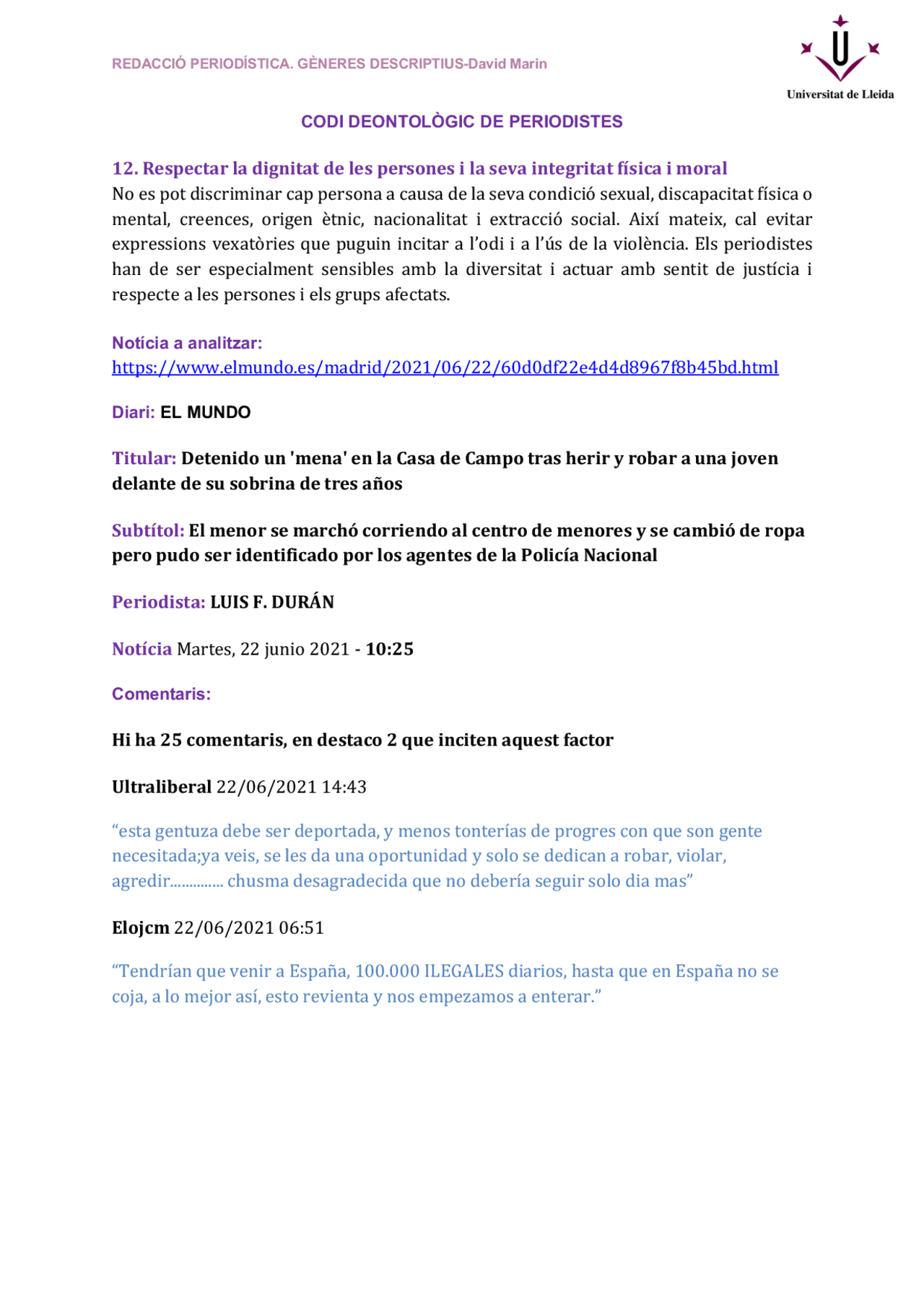 Exercici Redacció Periodística Ejercicios De Comunicación Docsity