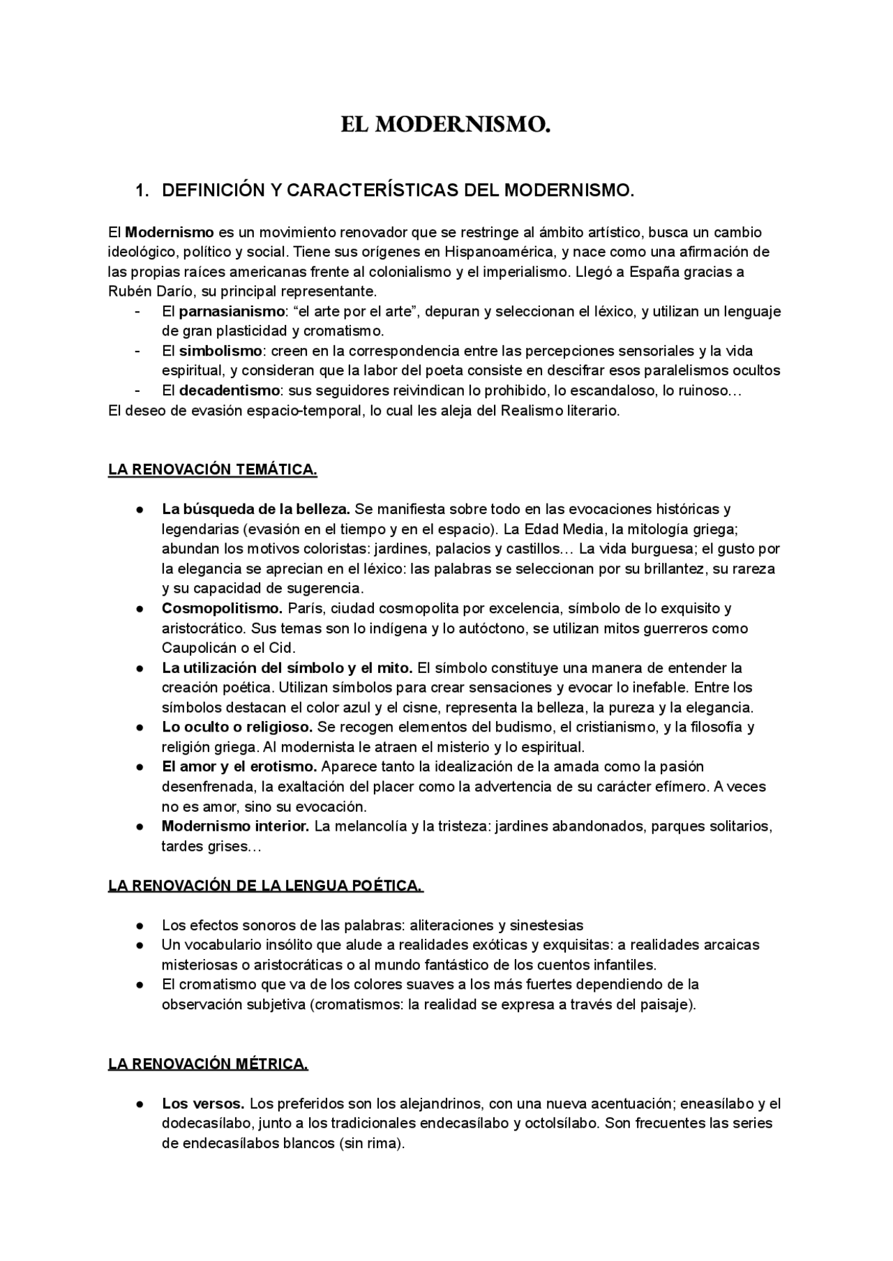 apuntes completos del modernismo para 2 bachiller | Apuntes de Lengua y ...